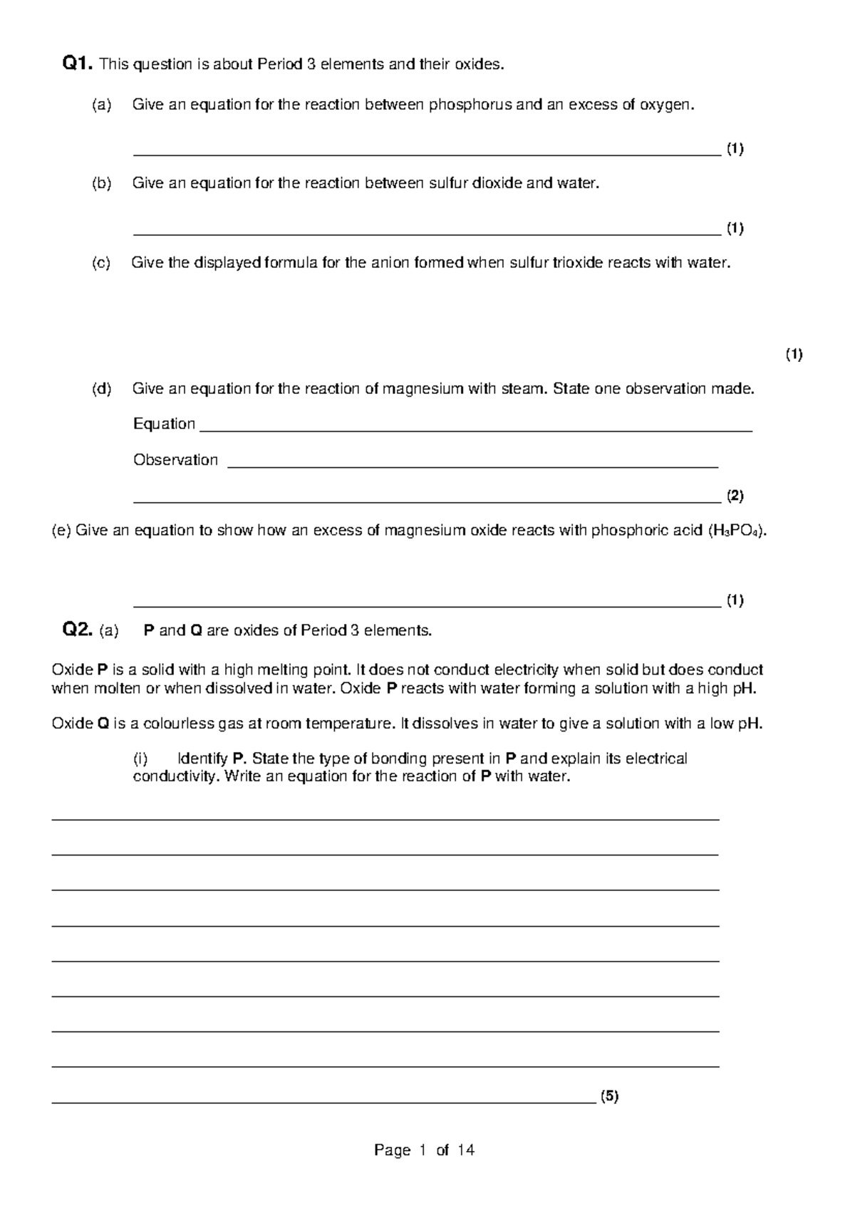Periodicity Oxides - Q1. This question is about Period 3 elements and ...