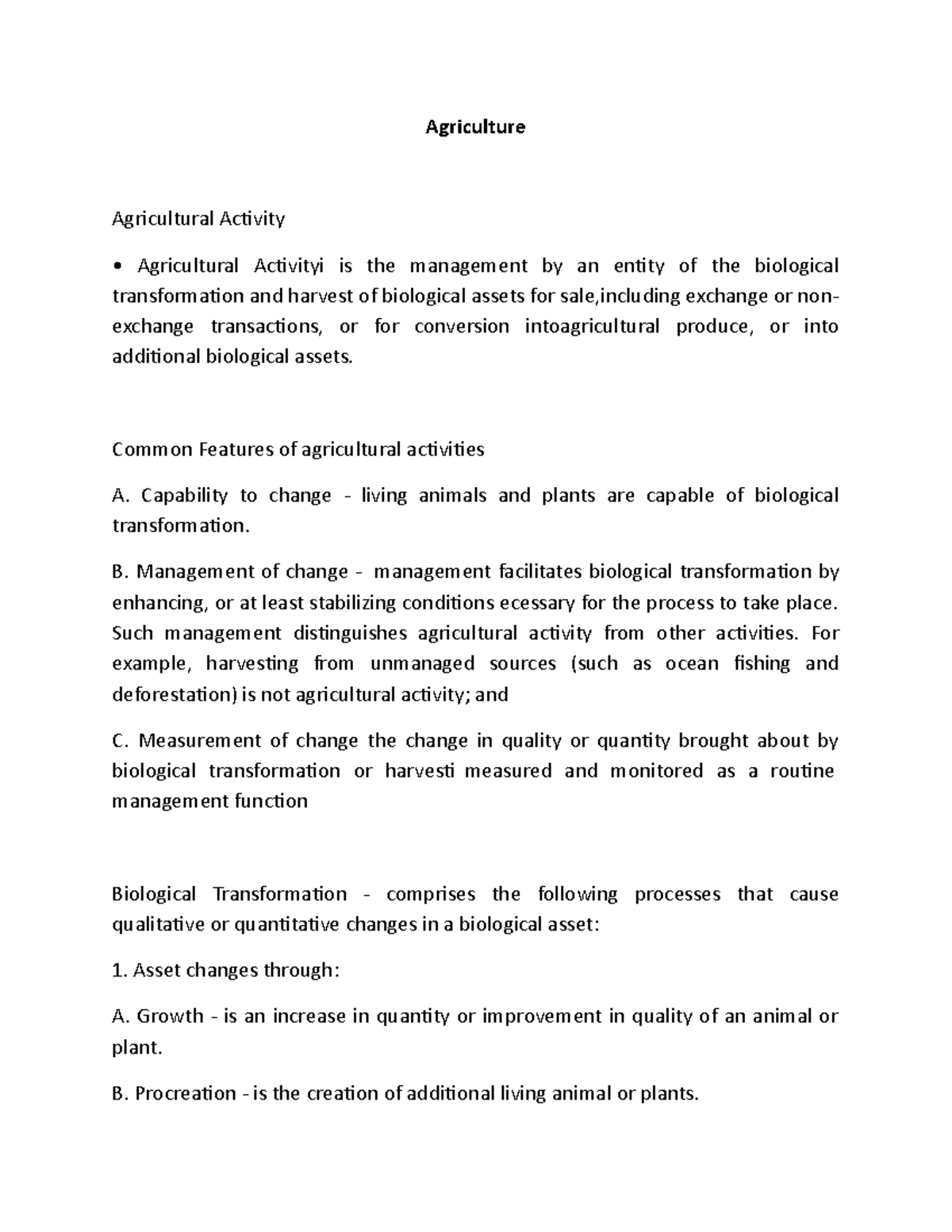 Chapter 8 Agriculture - Agriculture Agricultural Activity Agricultural ...