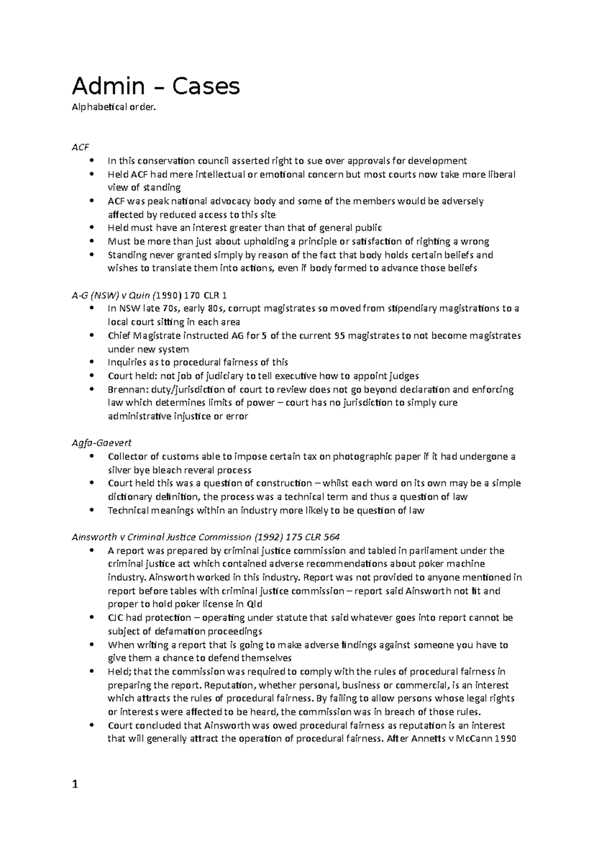 Admin Case Summaries - Admin – Cases Alphabetical order. ACF In this ...