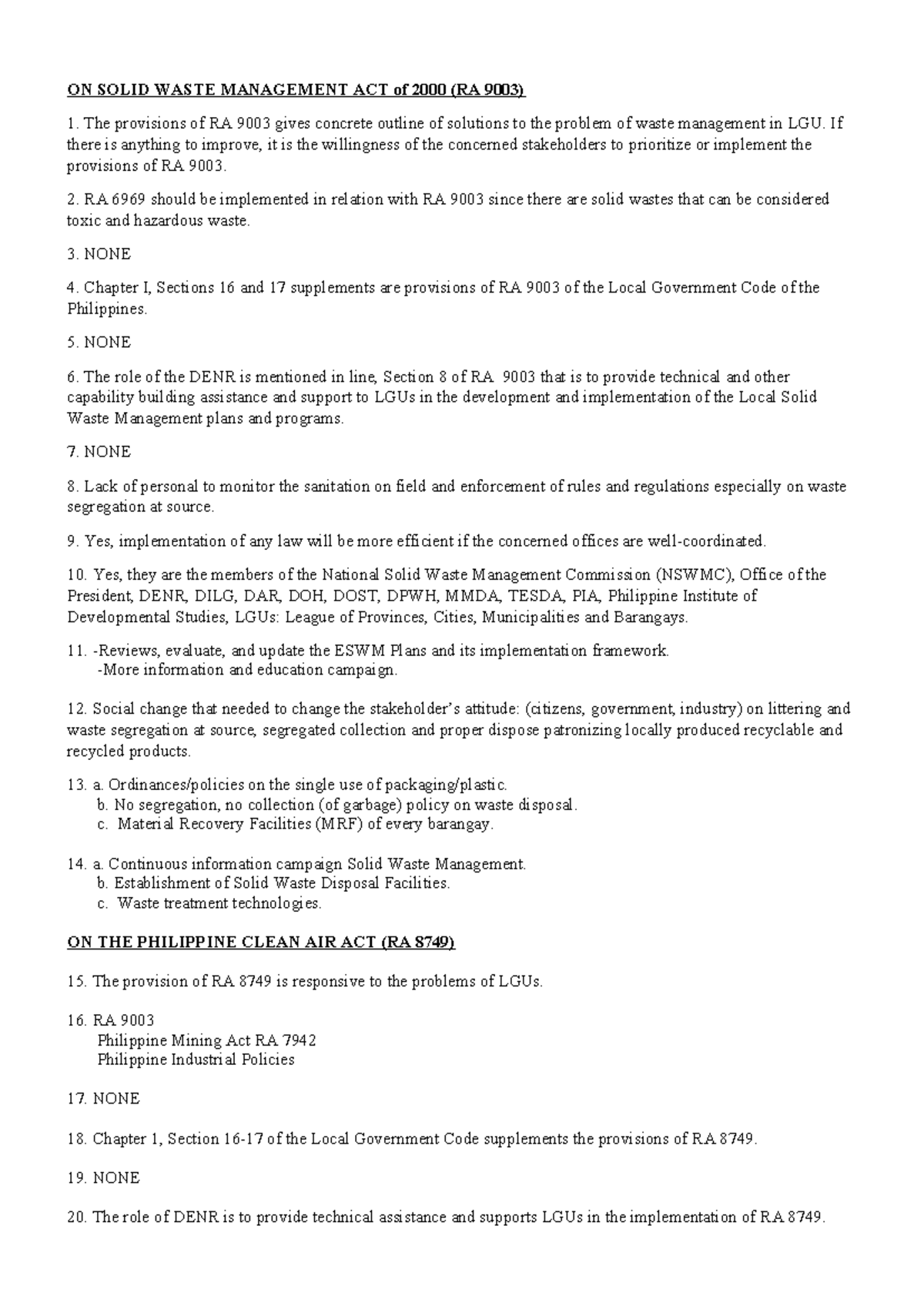 ON Solid Waste Management ACT of 2000 - ON SOLID WASTE MANAGEMENT ACT ...