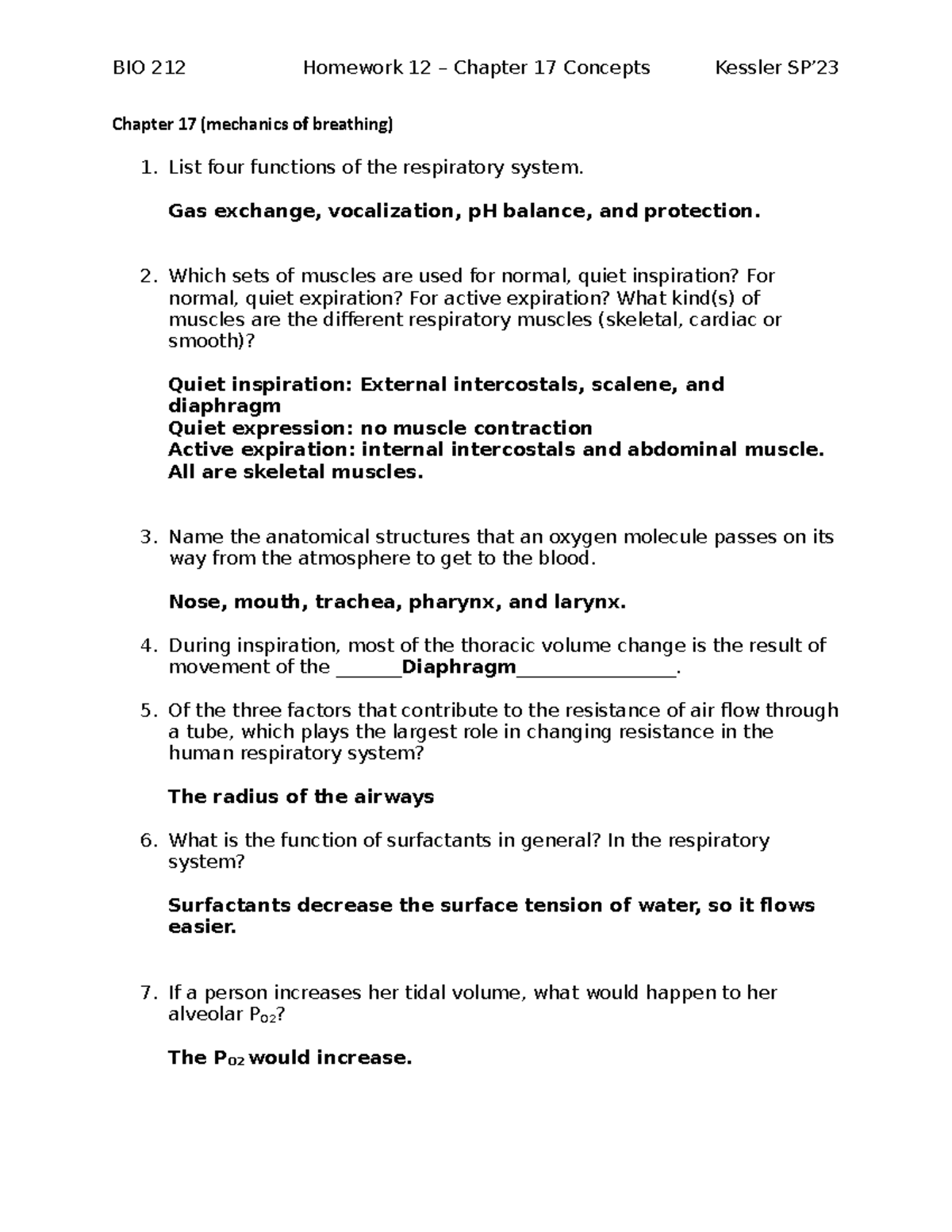 Homework 12 - BIO 212 Homework 12 – Chapter 17 Concepts Kessler SP ...