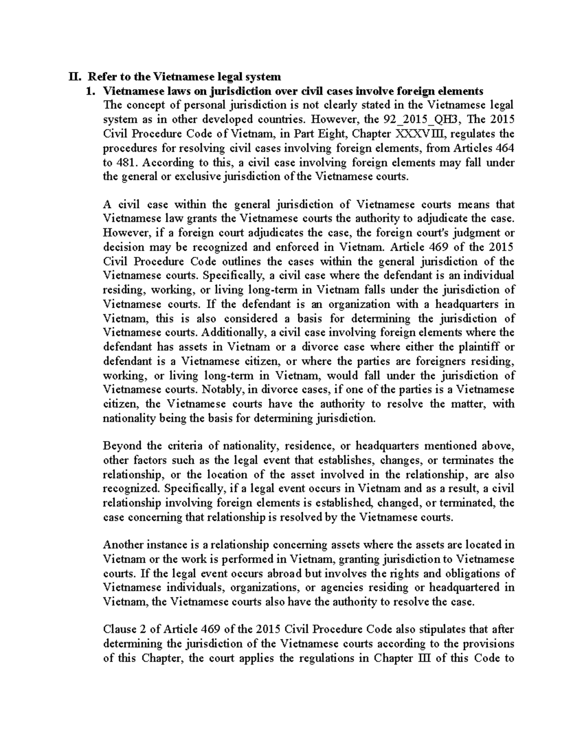 Report Refer TO Vietnamese LAW - II. Refer to the Vietnamese legal system 1. Vietnamese laws on ...
