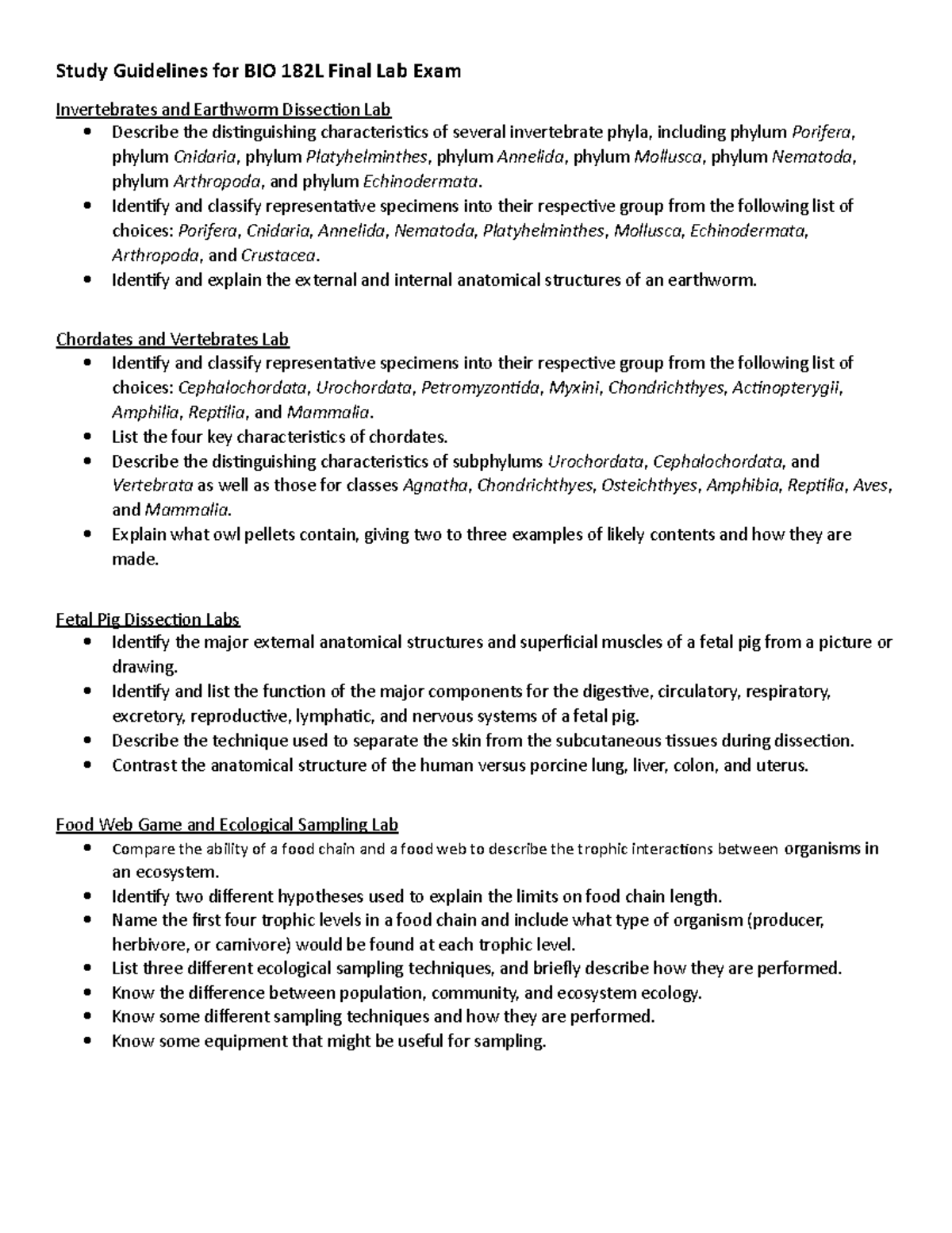 Final Exam Study Guide-second half of the semester - Study Guidelines ...