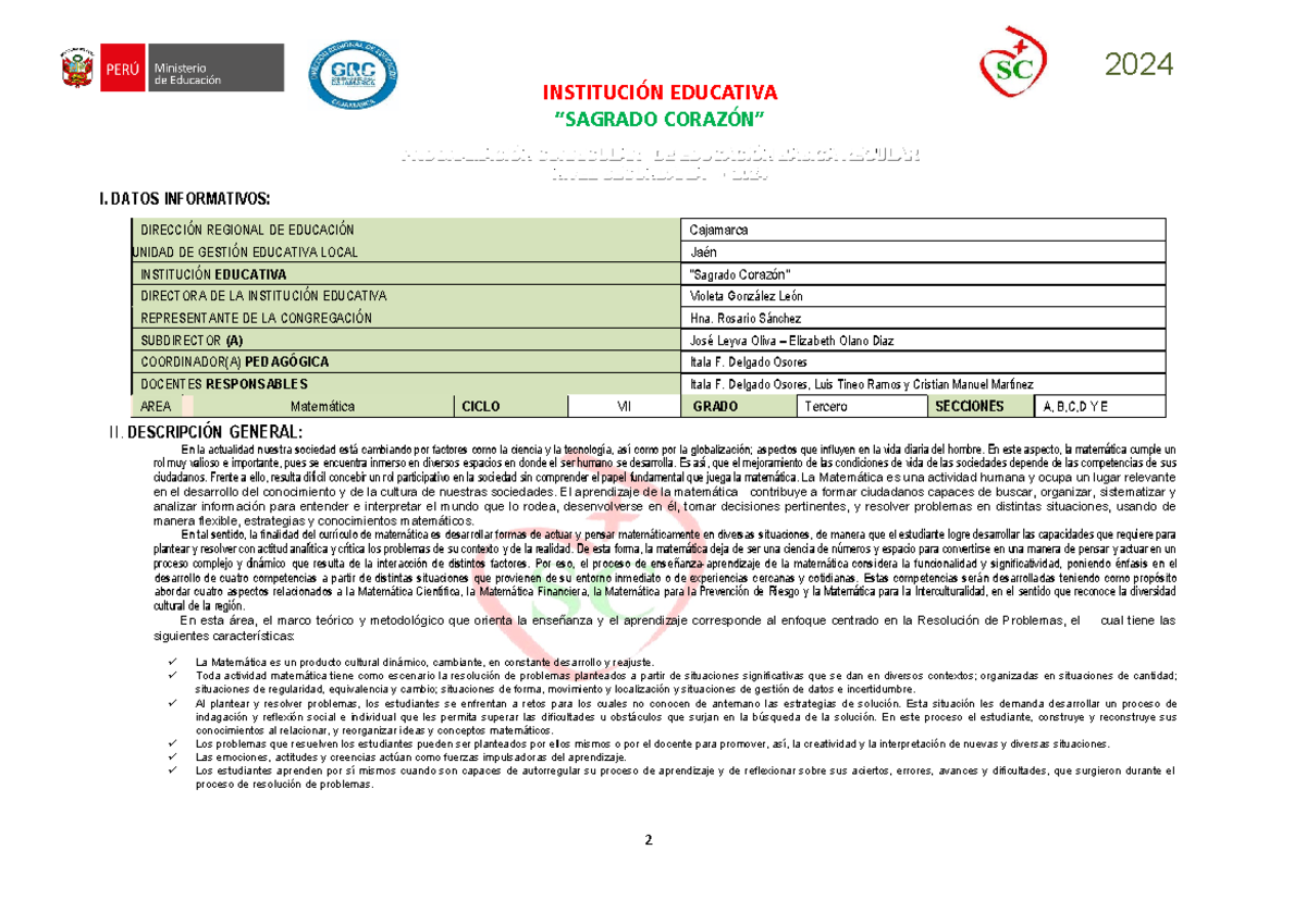 Programacion 2024-3° - Final - INSTITUCIÓN EDUCATIVA “SAGRADO CORAZÓN” I. DATOS INFORMATIVOS: II ...