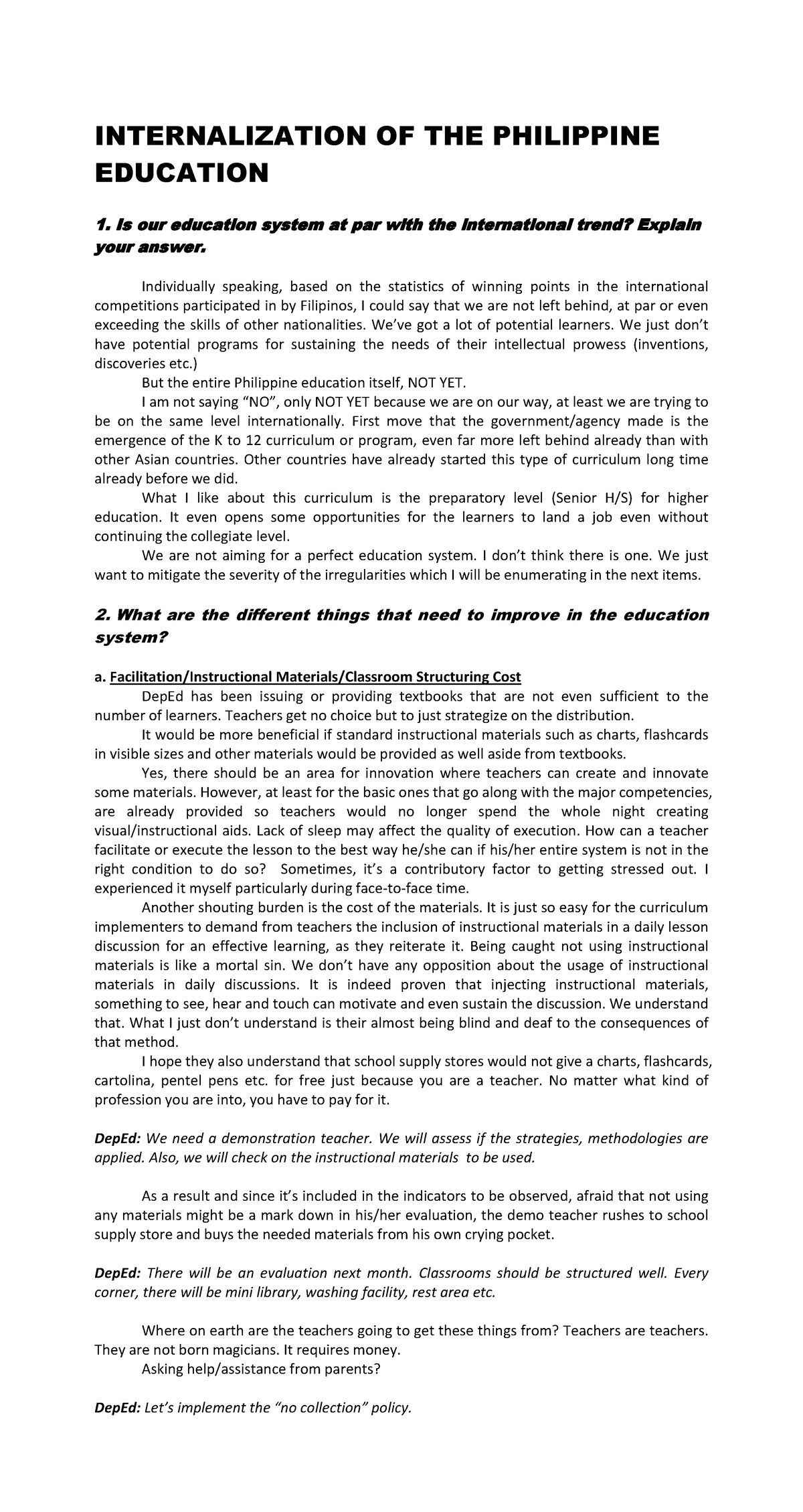 Internalization OF THE Philippine Education - INTERNALIZATION OF THE ...