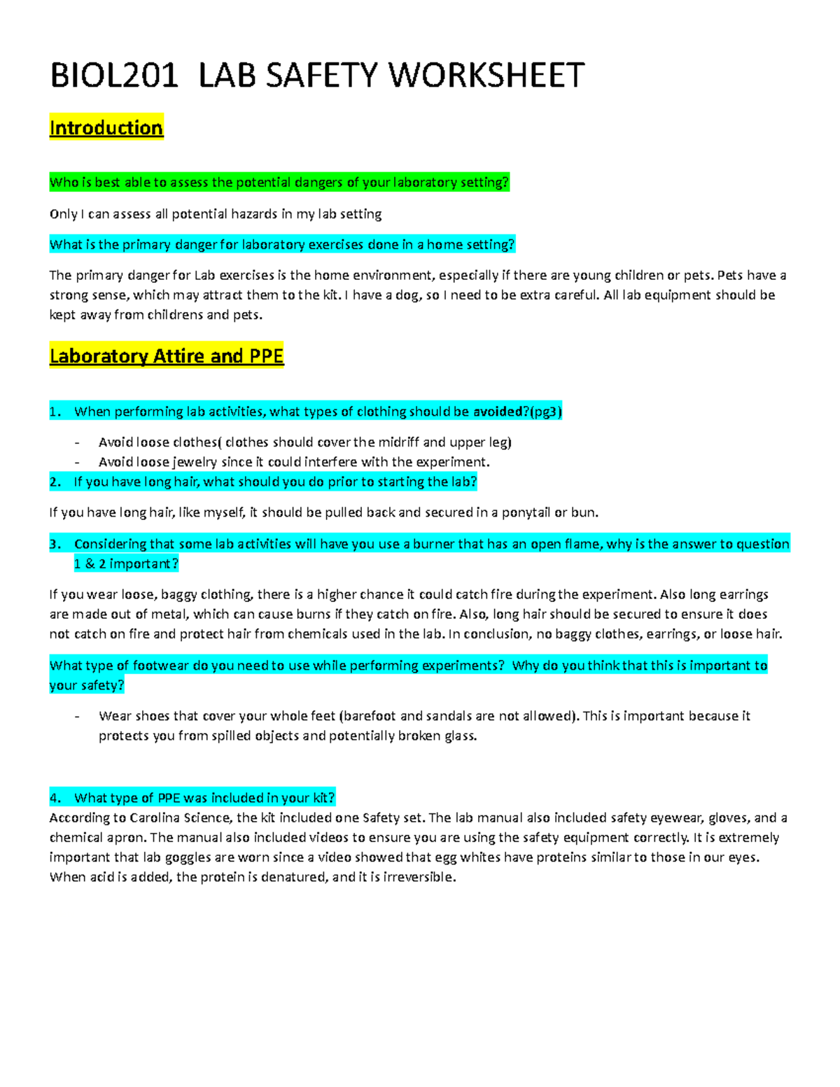 BIOL201 LAB Safety Worksheet-1 - BIOL201 LAB SAFETY WORKSHEET ...