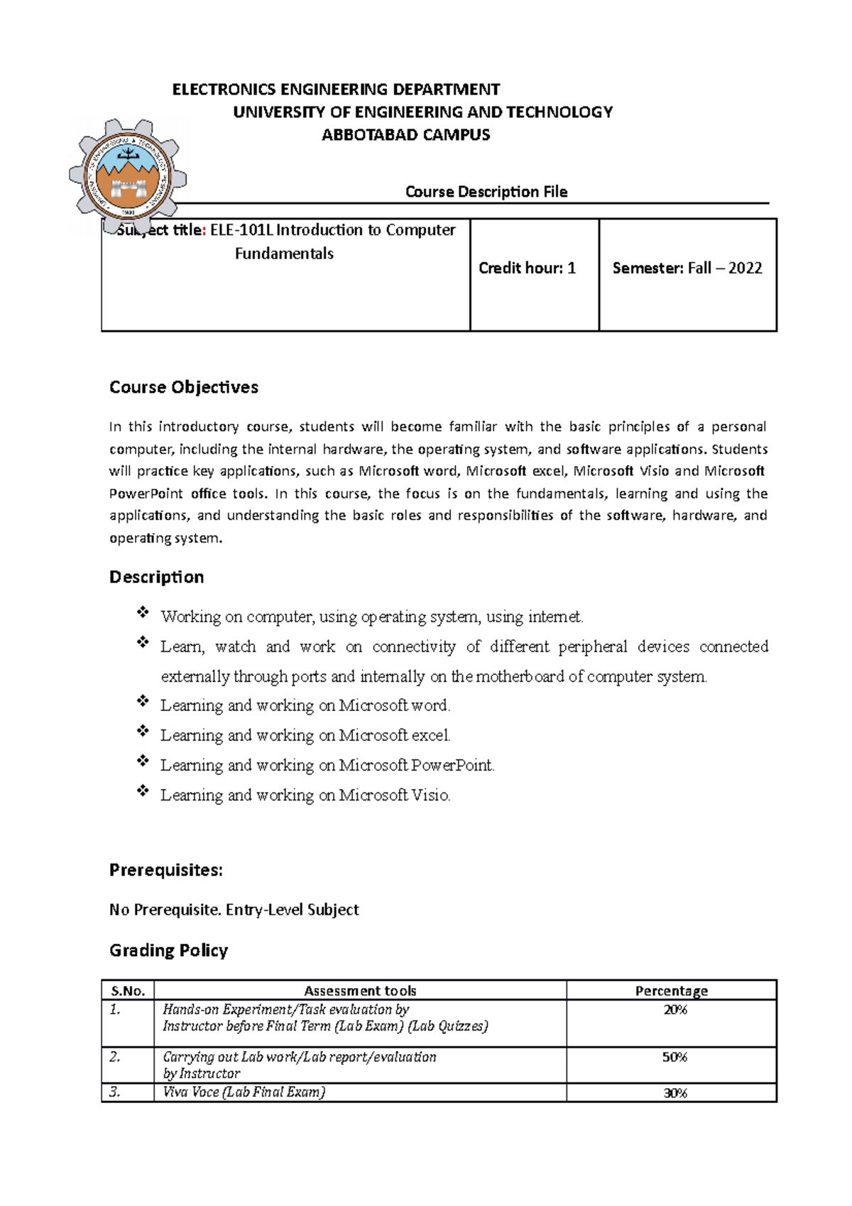 ELE-101 CDF Computer Fundamentals FALL 2022 LAB - ELECTRONICS ENGINEERING DEPARTMENT UNIVERSITY ...