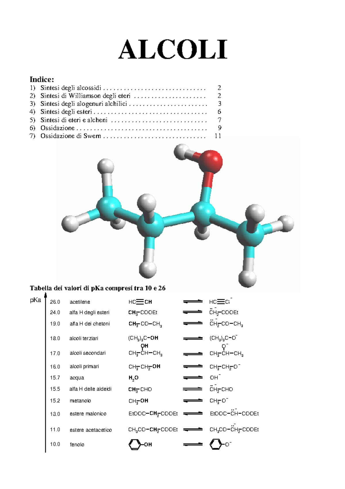 Alcoli - Riassunto - ALCOLI Indice: 1) Sintesi degli alcossidi