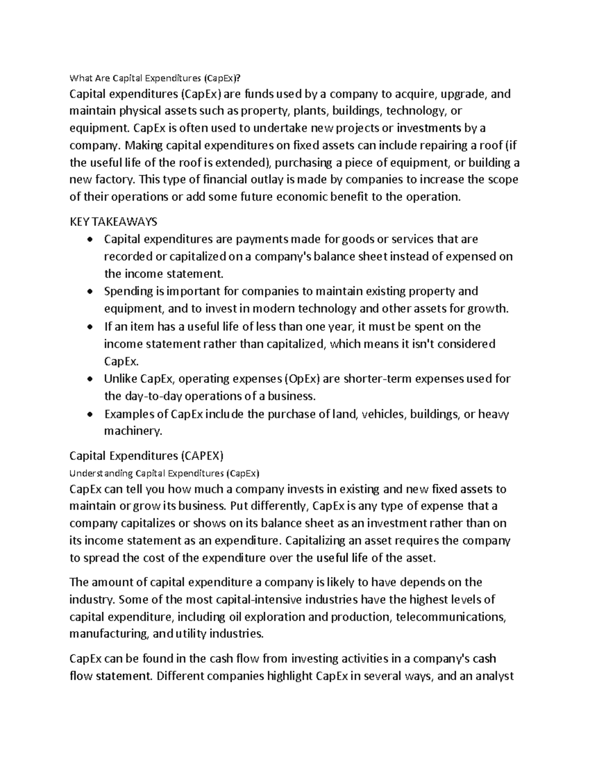Capital Expenditure - Notes - What Are Capital Expenditures (CapEx ...