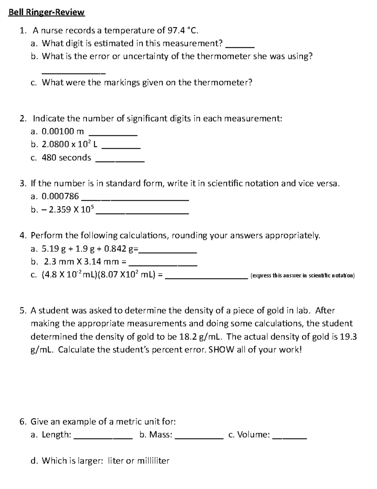 Bell Ringer-review 1 from the class - Bell Ringer-Review A nurse ...