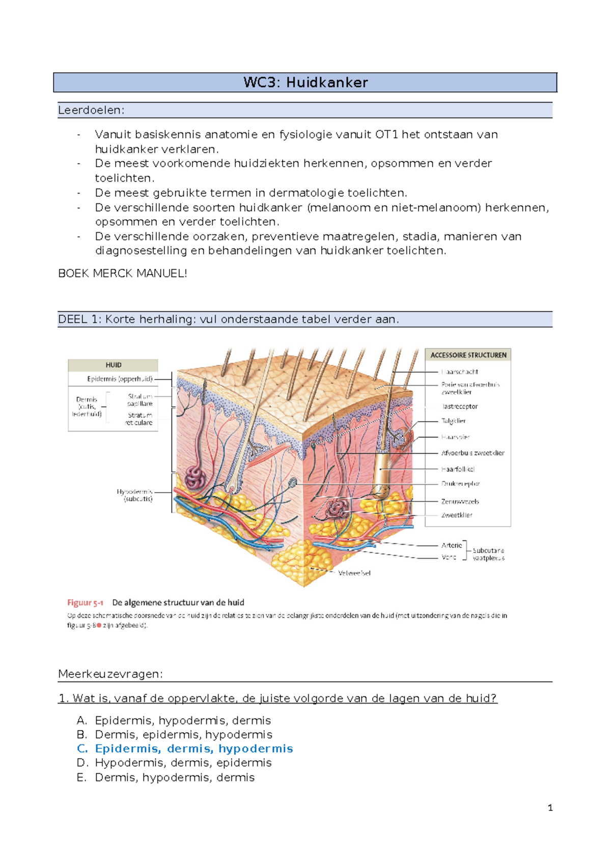 WC3-Huidkanker - wc huidaandoeningen - WC3: Huidkanker Leerdoelen ...