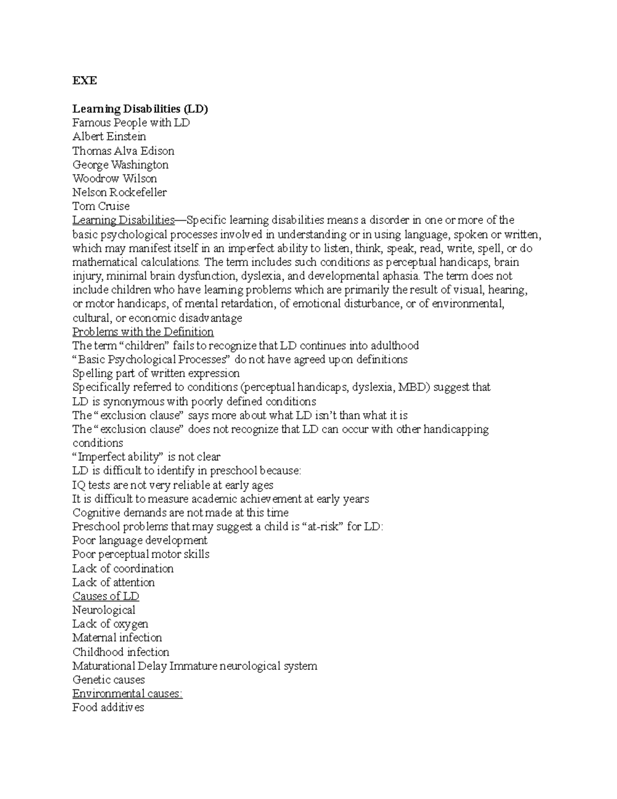 EXE 100 Class Notes - EXE Learning Disabilities (LD) Famous People with ...