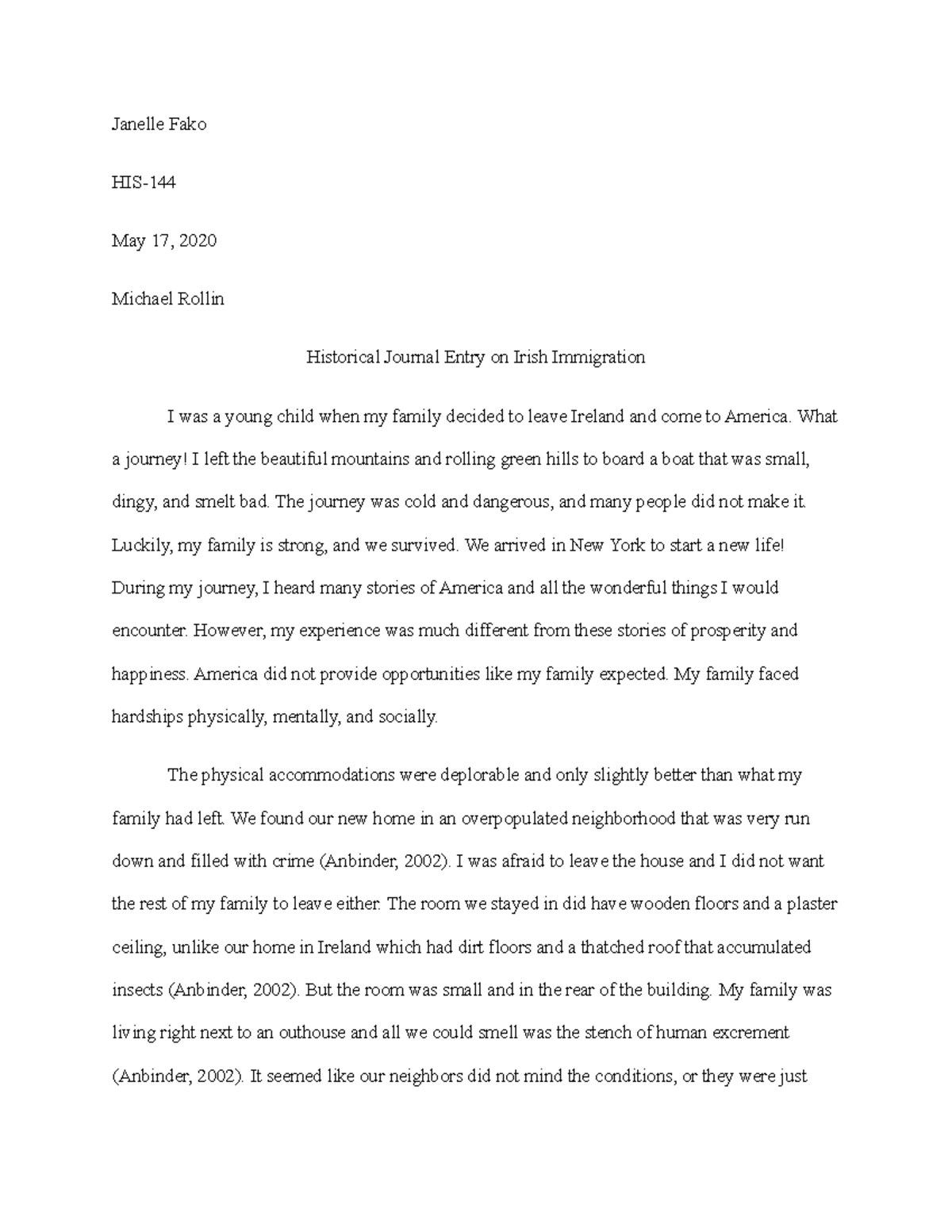 Historical Journal Entry - Janelle Fako HIS- May 17, 2020 Michael ...