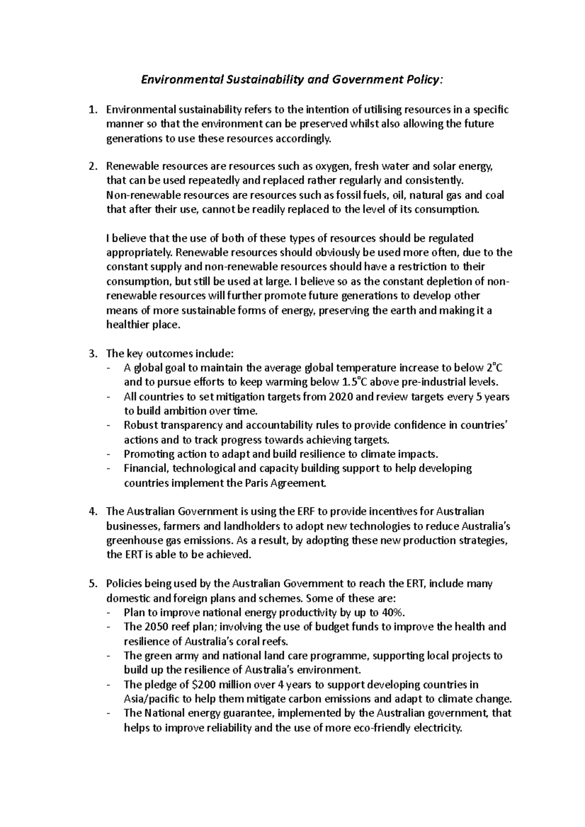 Environmental sustainability and government policy - Environmental ...