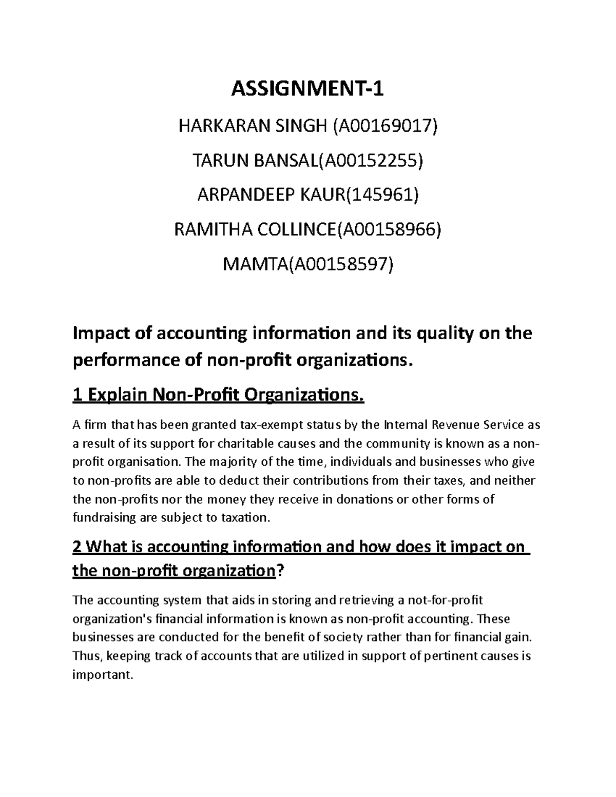 Harkaran1 Explain Non-Profit Organizations. - ASSIGNMENT- HARKARAN ...