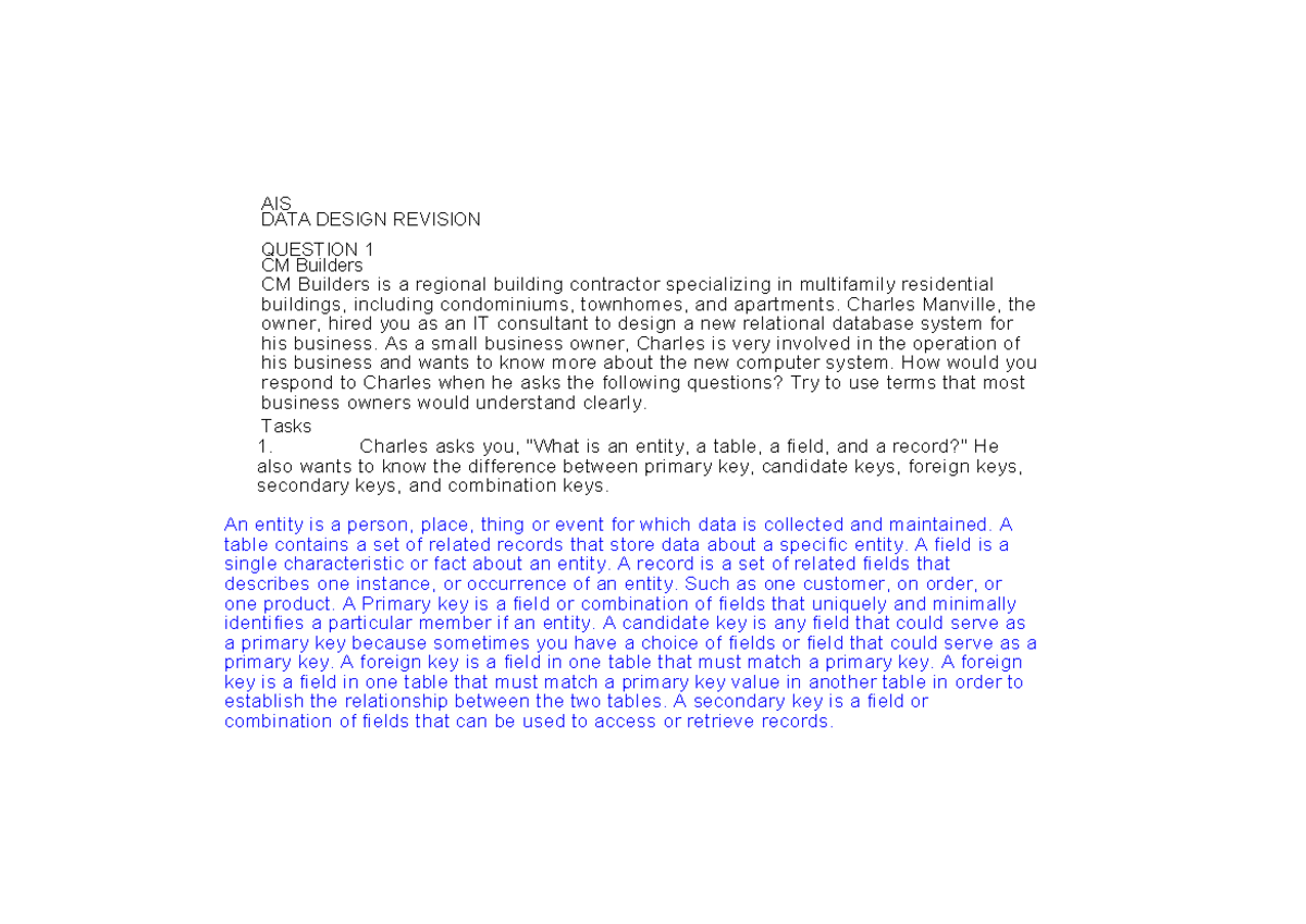 DATA Design - revision on concept - AIS DATA DESIGN REVISION QUESTION 1 ...