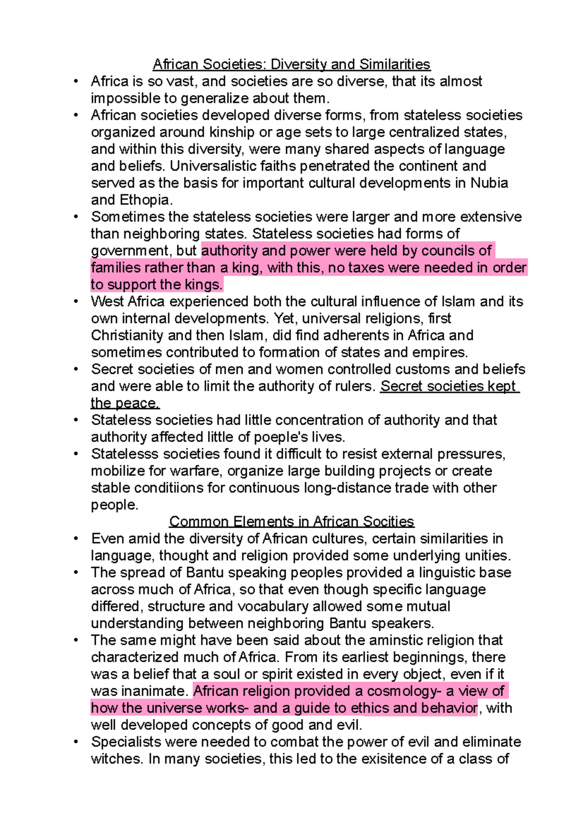Chapter 8 notes - African Societies: Diversity and Similarities Africa ...