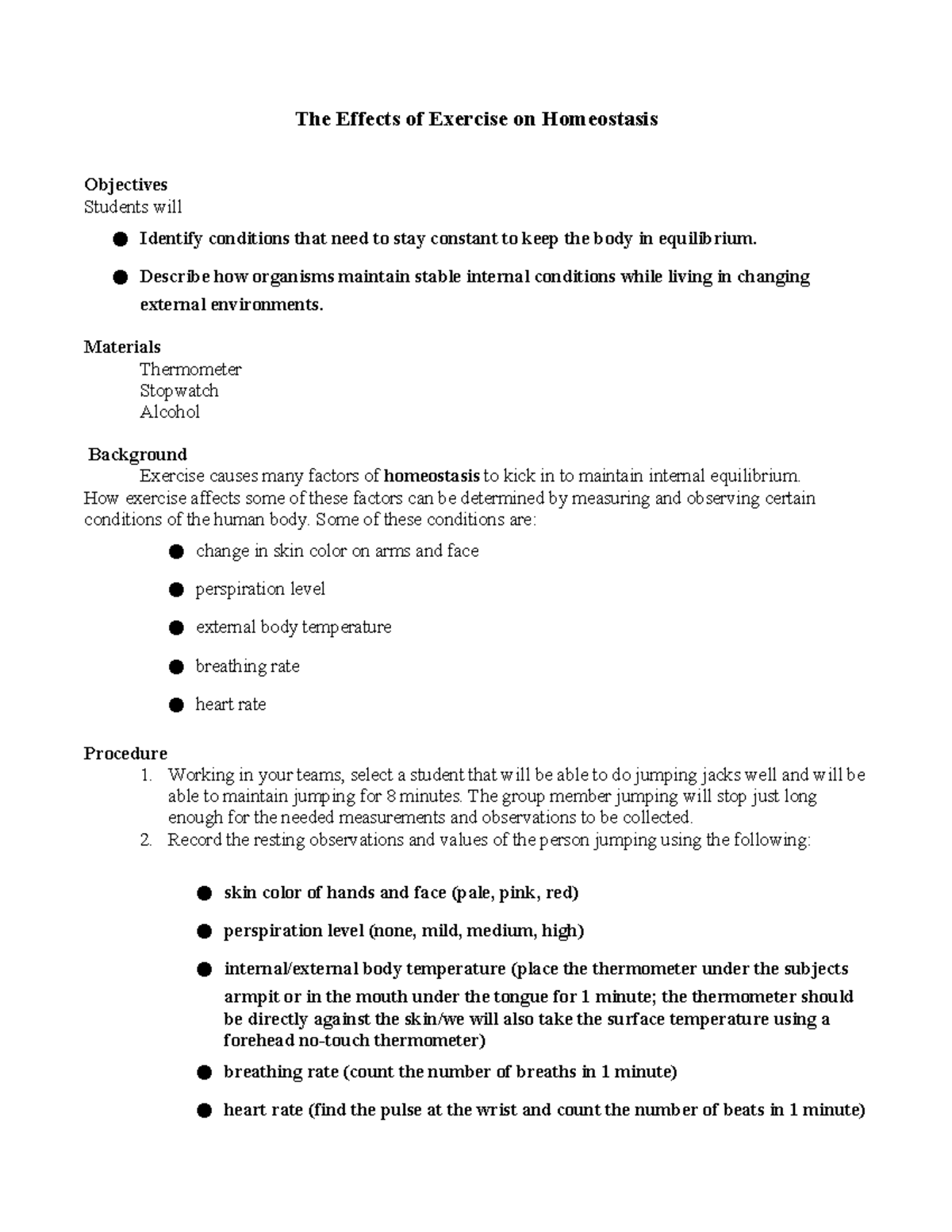 Homeostasis and Exercise - The Effects of Exercise on Homeostasis ...