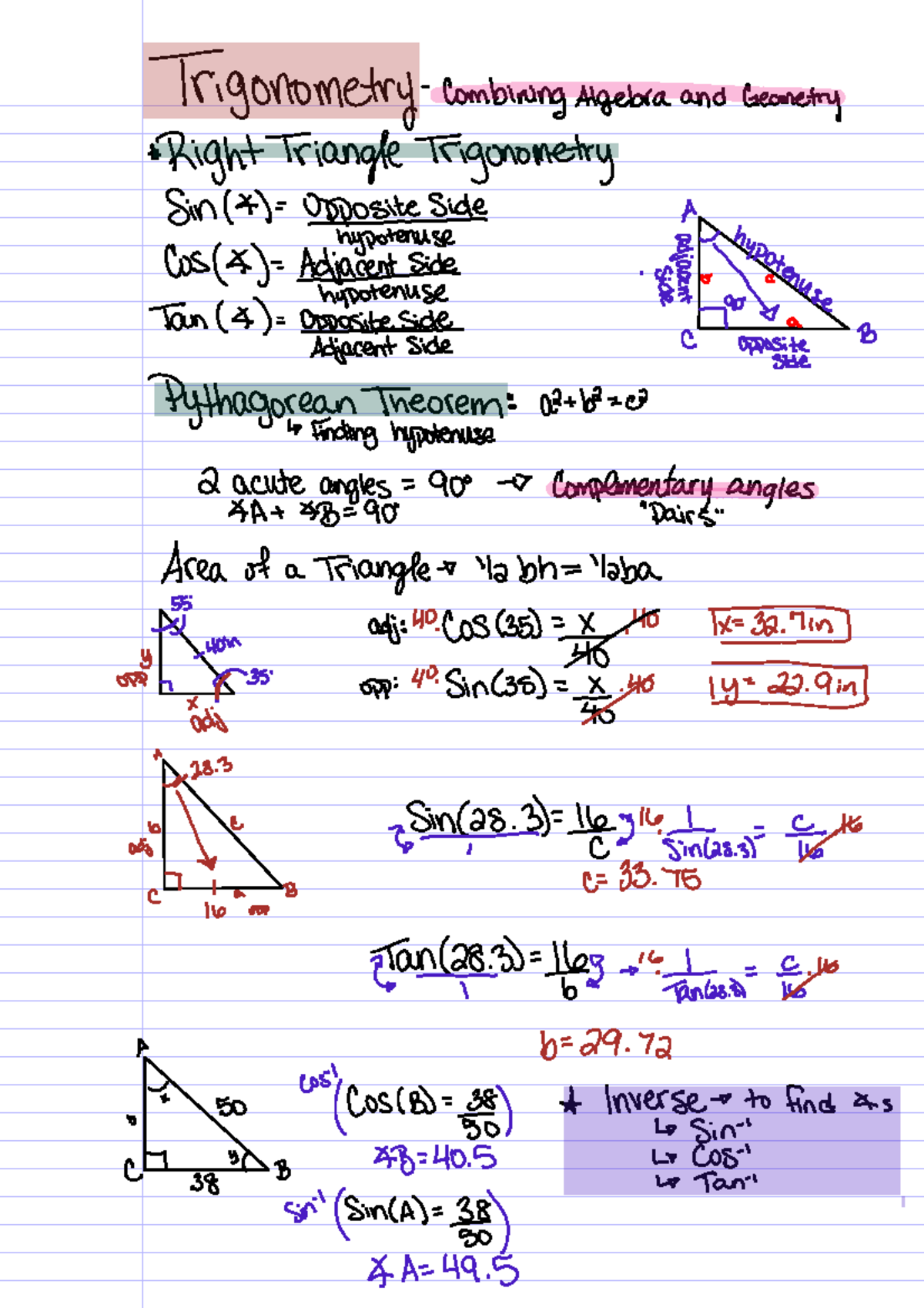 Trig sincostan - Notes on sine, cosine, and tangent - MATH 120 - Ferris ...