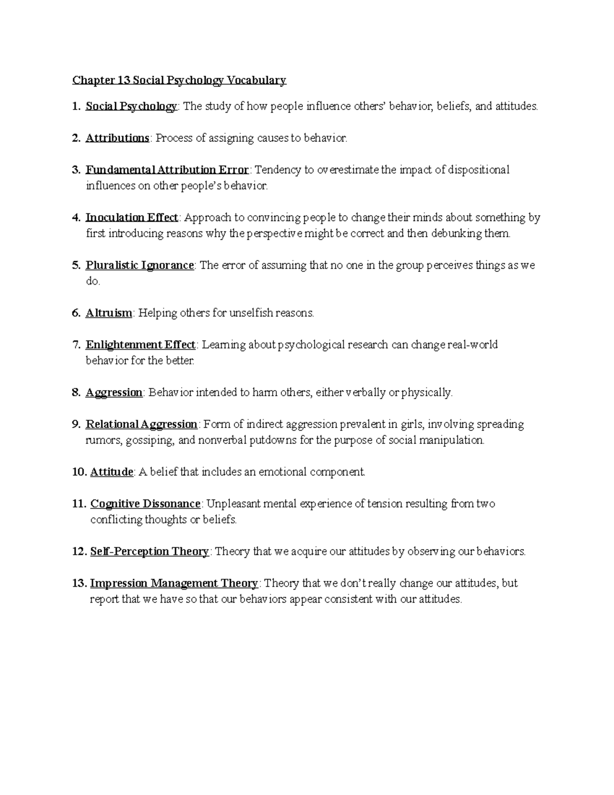 Chapter 13 Social Psychology Vocabulary - Chapter 13 Social Psychology ...