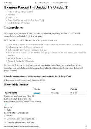 Examen Parcial 1 - [Unidad 1 Y Unidad 2] Matematicas II - Examen ...