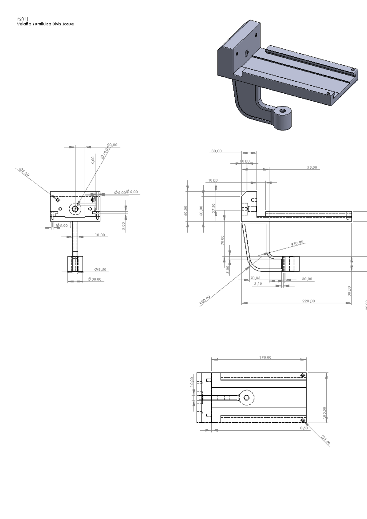 ejercicio 2 de solidwork - ####### 190, ####### 100, 5, ####### 5, ####### 5, ####### 5 ...