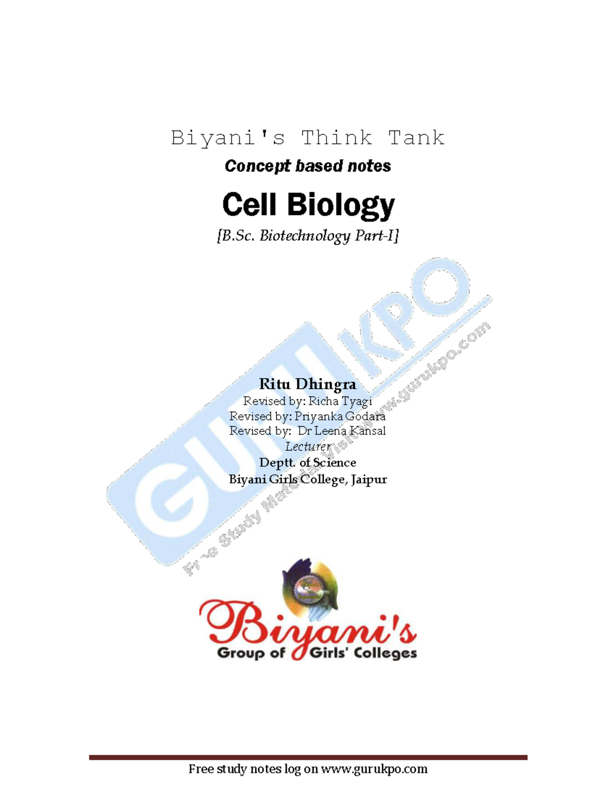05. Cell Biology author Ritu Dhingra - Biyani's Think Tank Concept ...