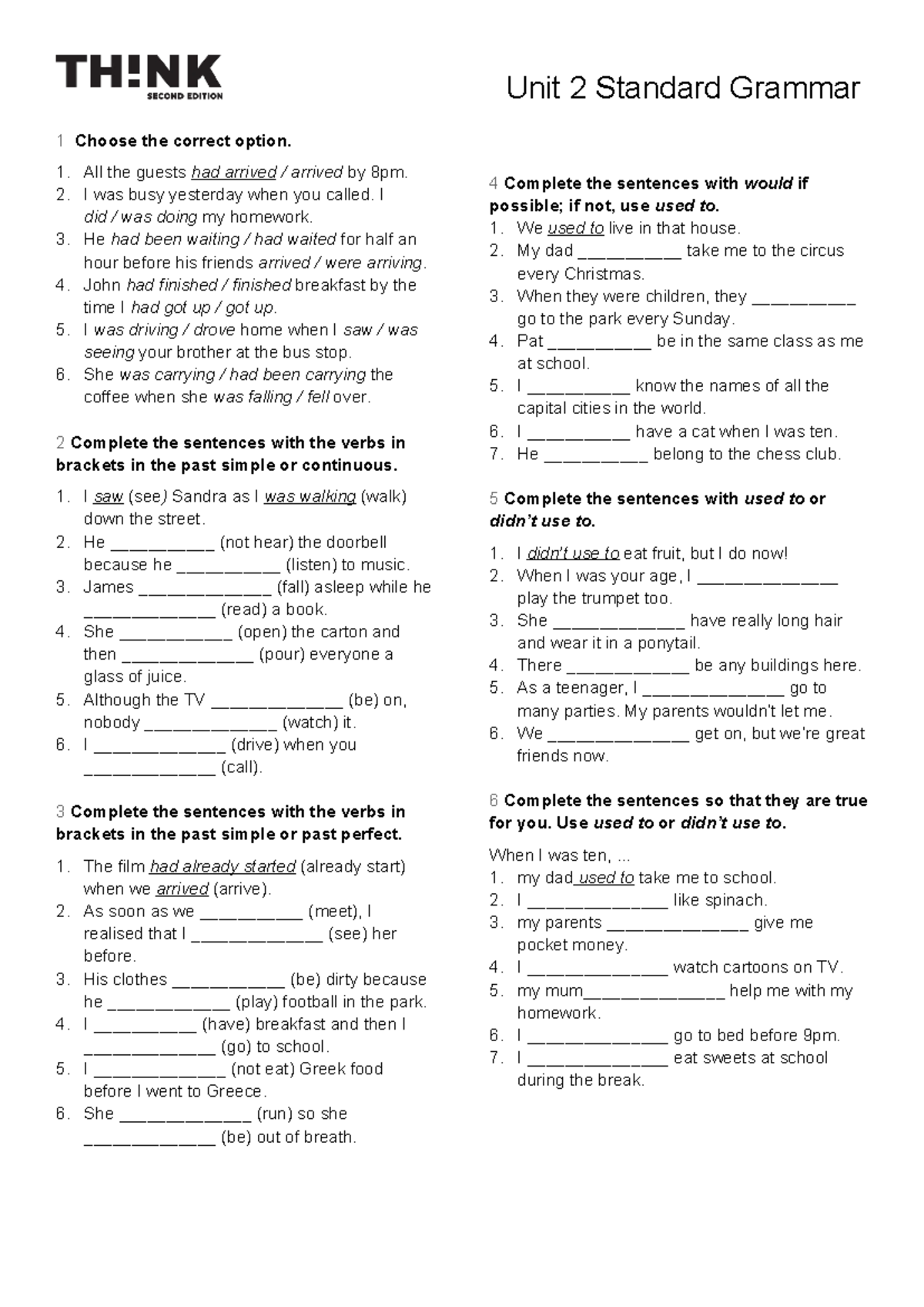 EXAMEN ll VIRTUAL PRESENT PERFECT SIMPLE PAST Y VERBOS - Unit 2 ...