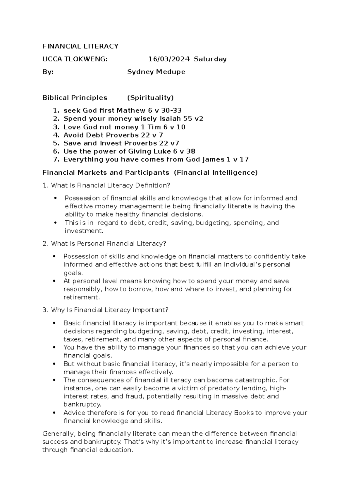 Financial Literacy - Finance and Banking awareness and mathematics ...