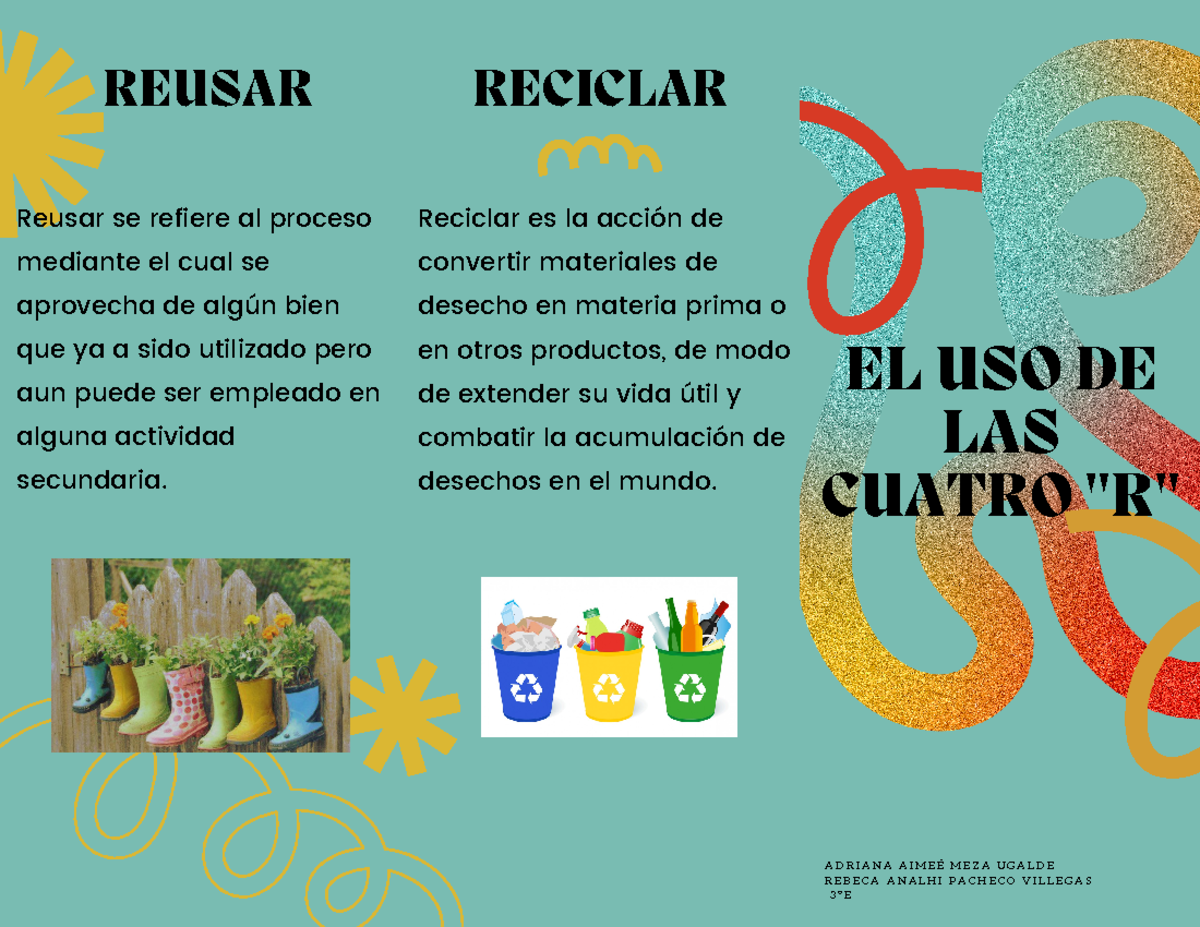 Trptico de las cuatro R - RECICLAR Reciclar es la acción de convertir materiales de desecho en ...