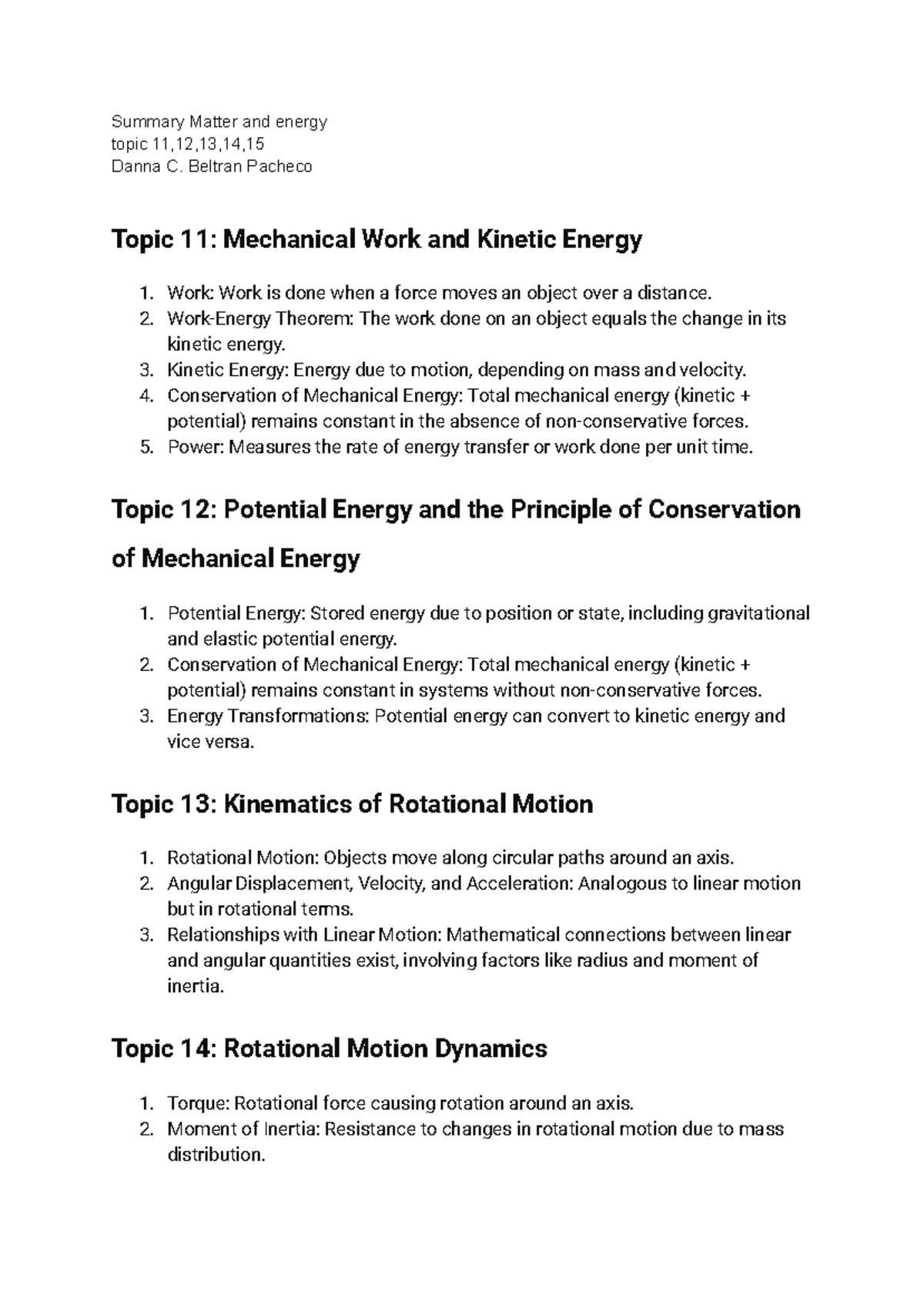 Summary Matter and energy - Summary Matter and energy topic 11,12,13,14 ...