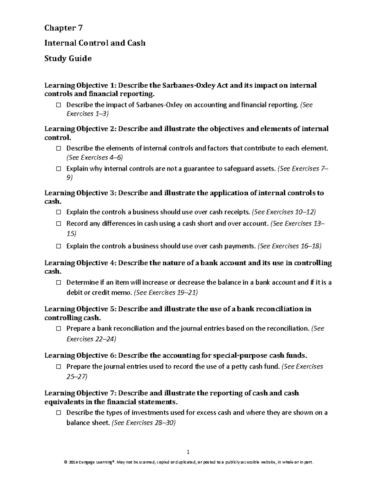 Study Guide Ch 07 - Internal Control and Cash Study Guide 1 Learning ...