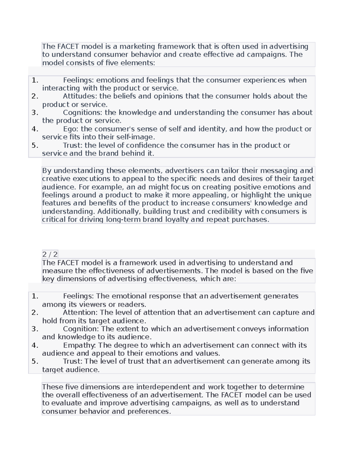 Facet Model 1 - The FACET model is a marketing framework that is often ...