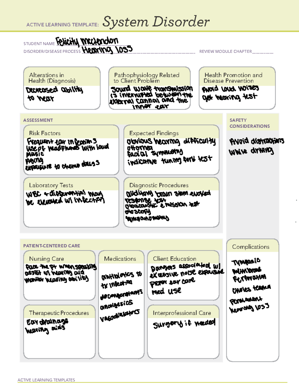 11 - ATI - ACTIVE LEARNING TEMPLATES System Disorder STUDENT NAME - Studocu