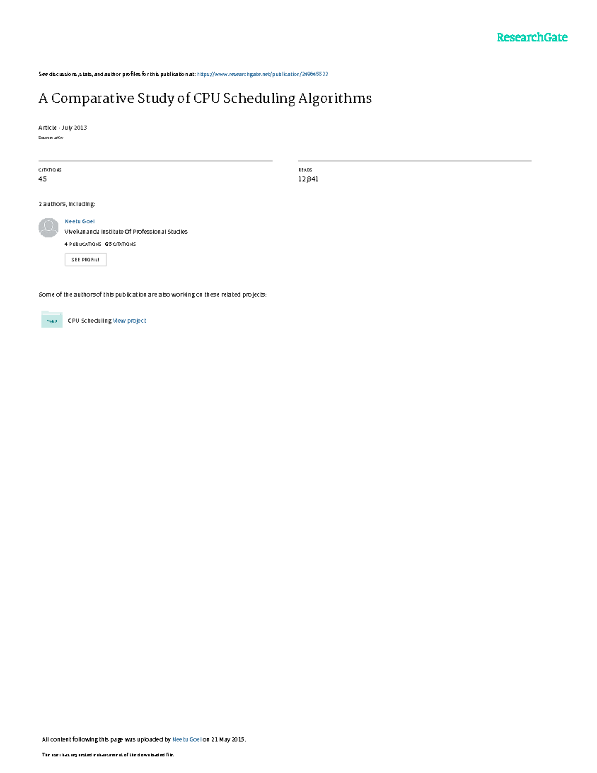 A Comparative Study of CPU Scheduling Algorithms - See discussions, stats, and author profiles ...