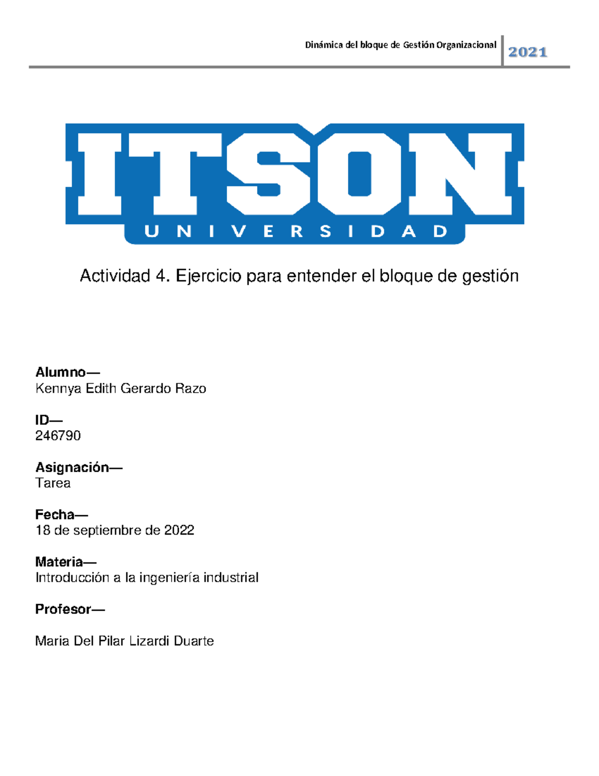 Actividad 4 Dinámica de Gestión Organizacional Gerardo Razo Kennya ...