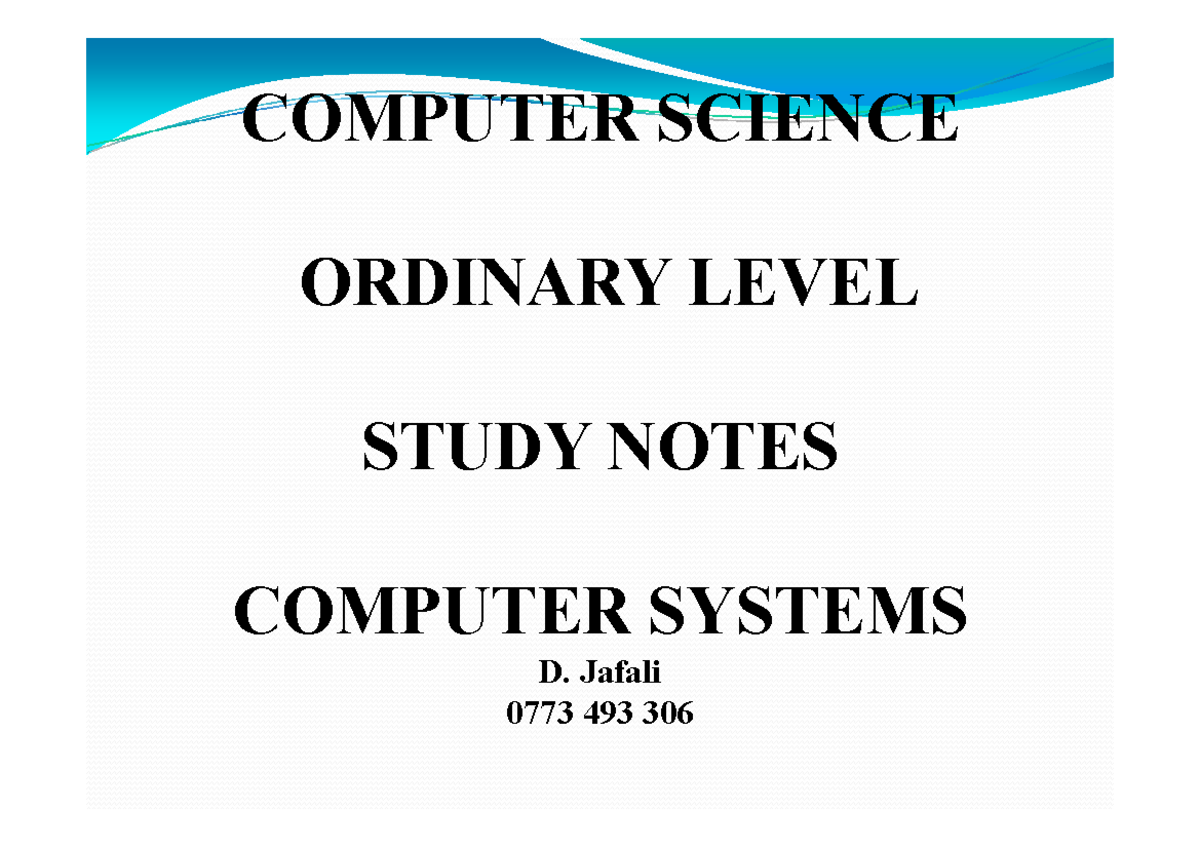 Zimsec Computer Science Notes - COMPUTER SCIENCE ORDINARY LEVEL STUDY ...