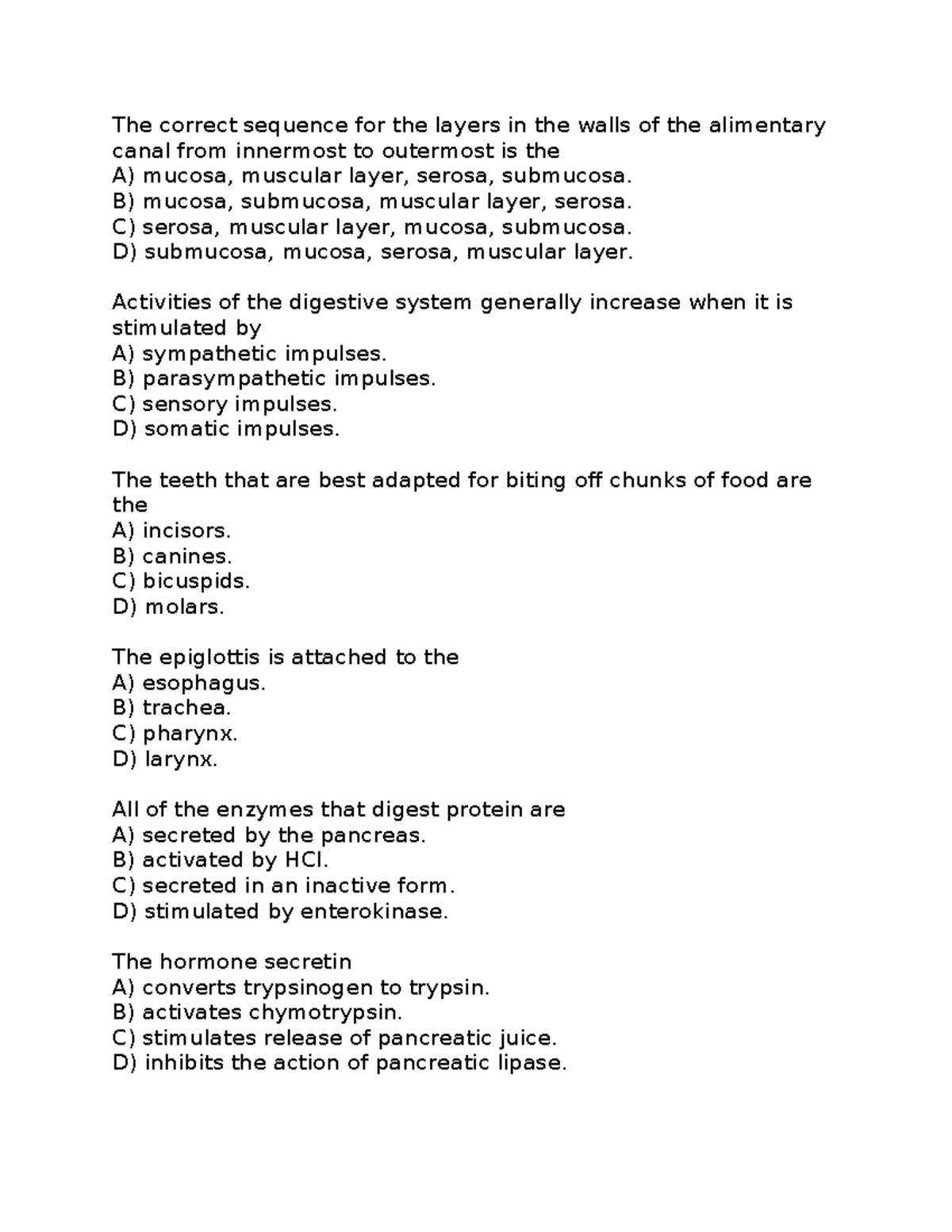 Digestive system study guide - The correct sequence for the layers in ...