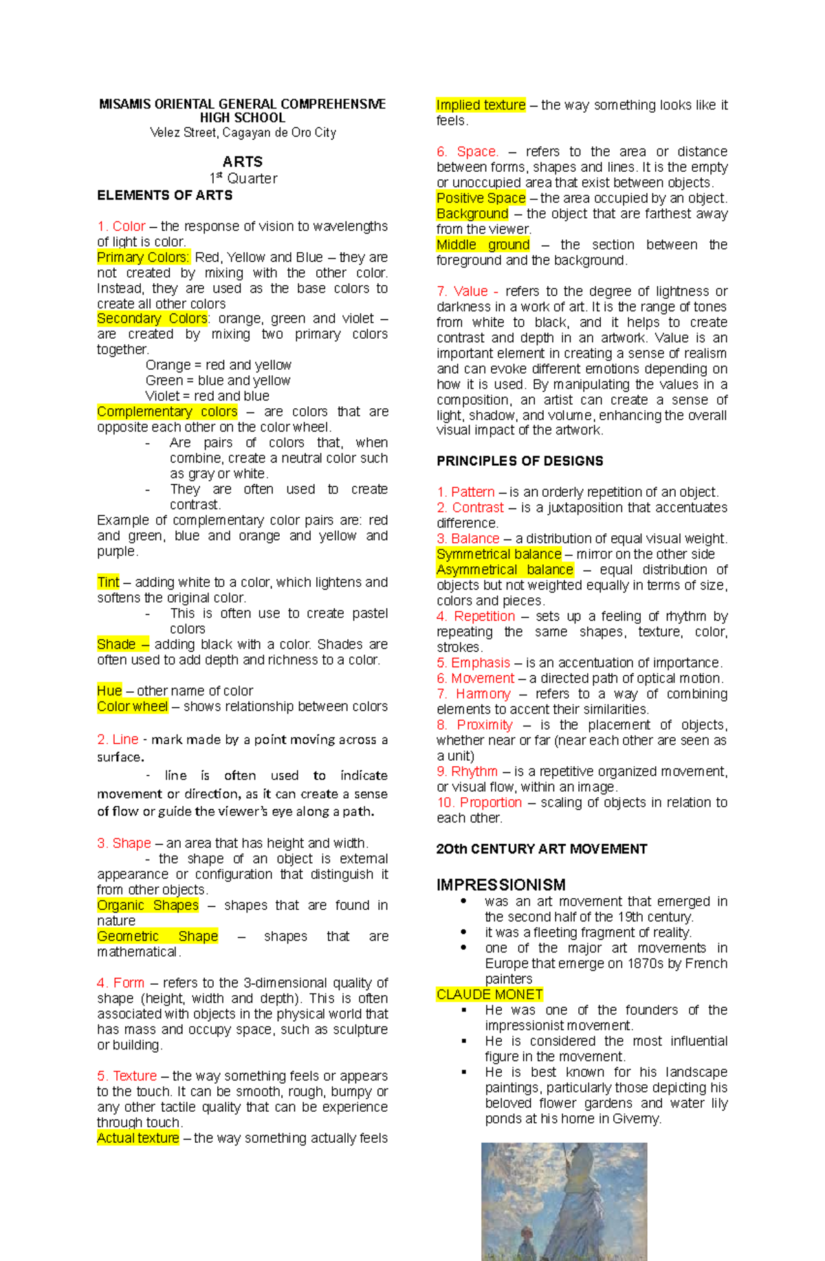 1st Q Arts Handouts - Please read - MISAMIS ORIENTAL GENERAL ...