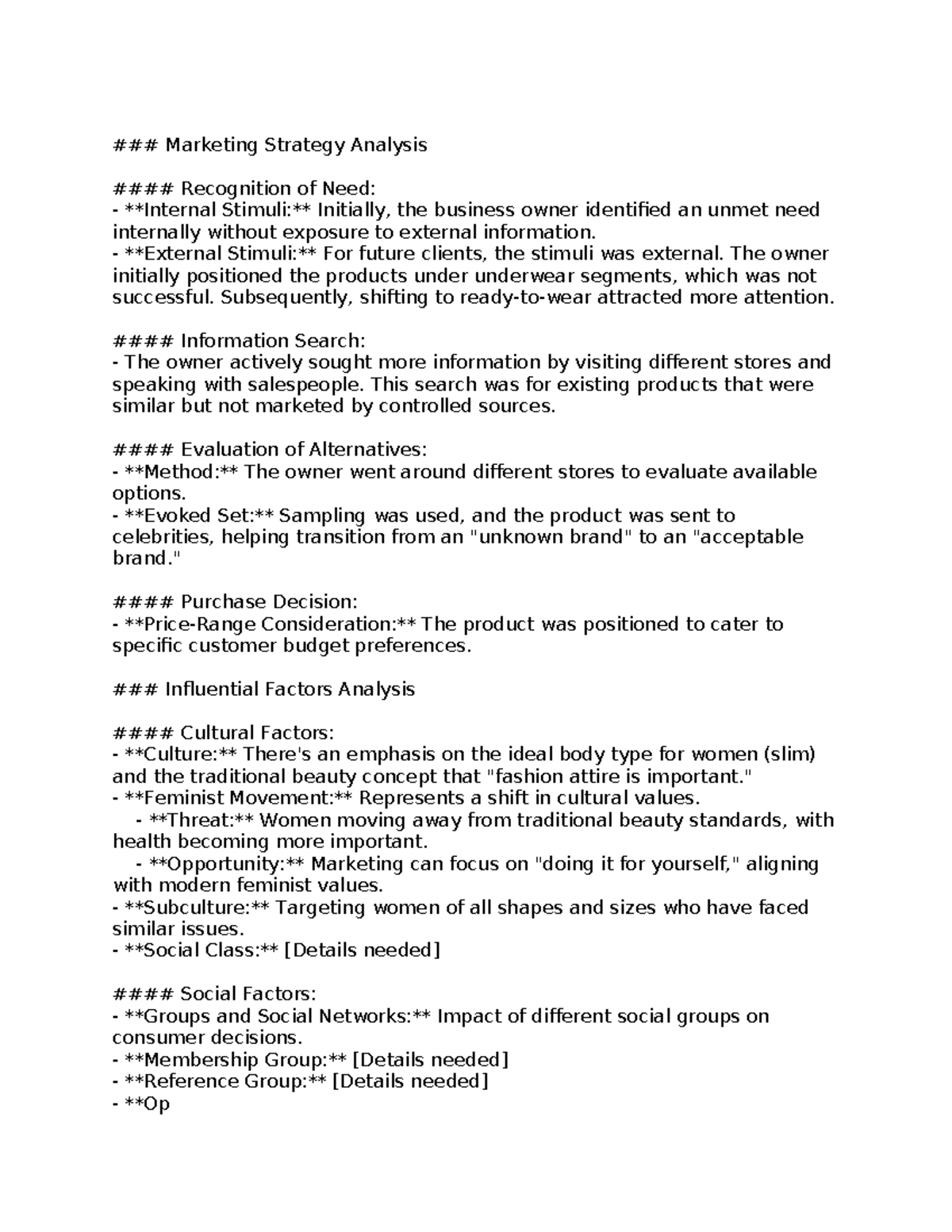 Need recognition - Marketing Strategy Analysis Recognition of Need ...