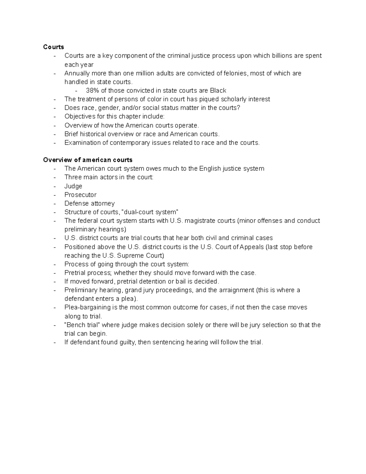 Chapter 5 - Courts - notes - Courts - Courts are a key component of the ...