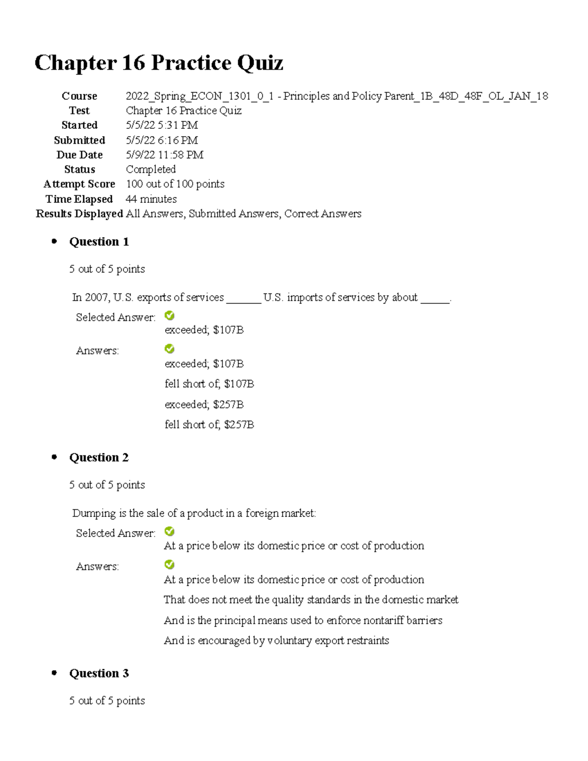 Lamar University ECON 1301 Chapter 16 Practice Quiz - Chapter 16 Practice Quiz Course - Studocu
