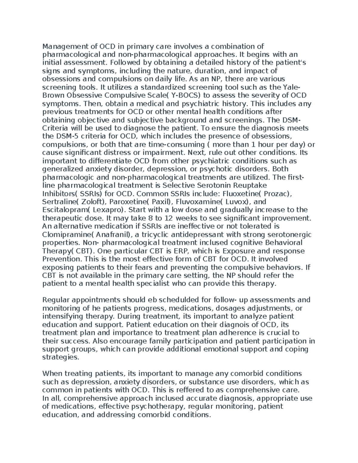 Obsessive Compulsive Disorder - Management of OCD in primary care involves a combination of ...