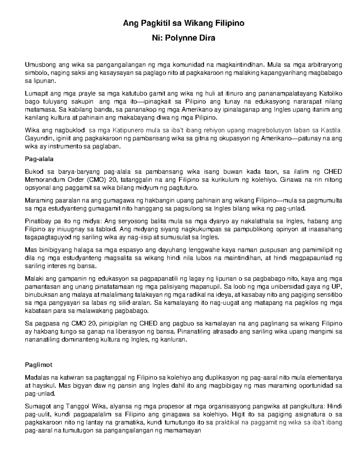 Ang Pagkitil sa Wikang Filipino - Mula sa mga arbitraryong simbolo ...