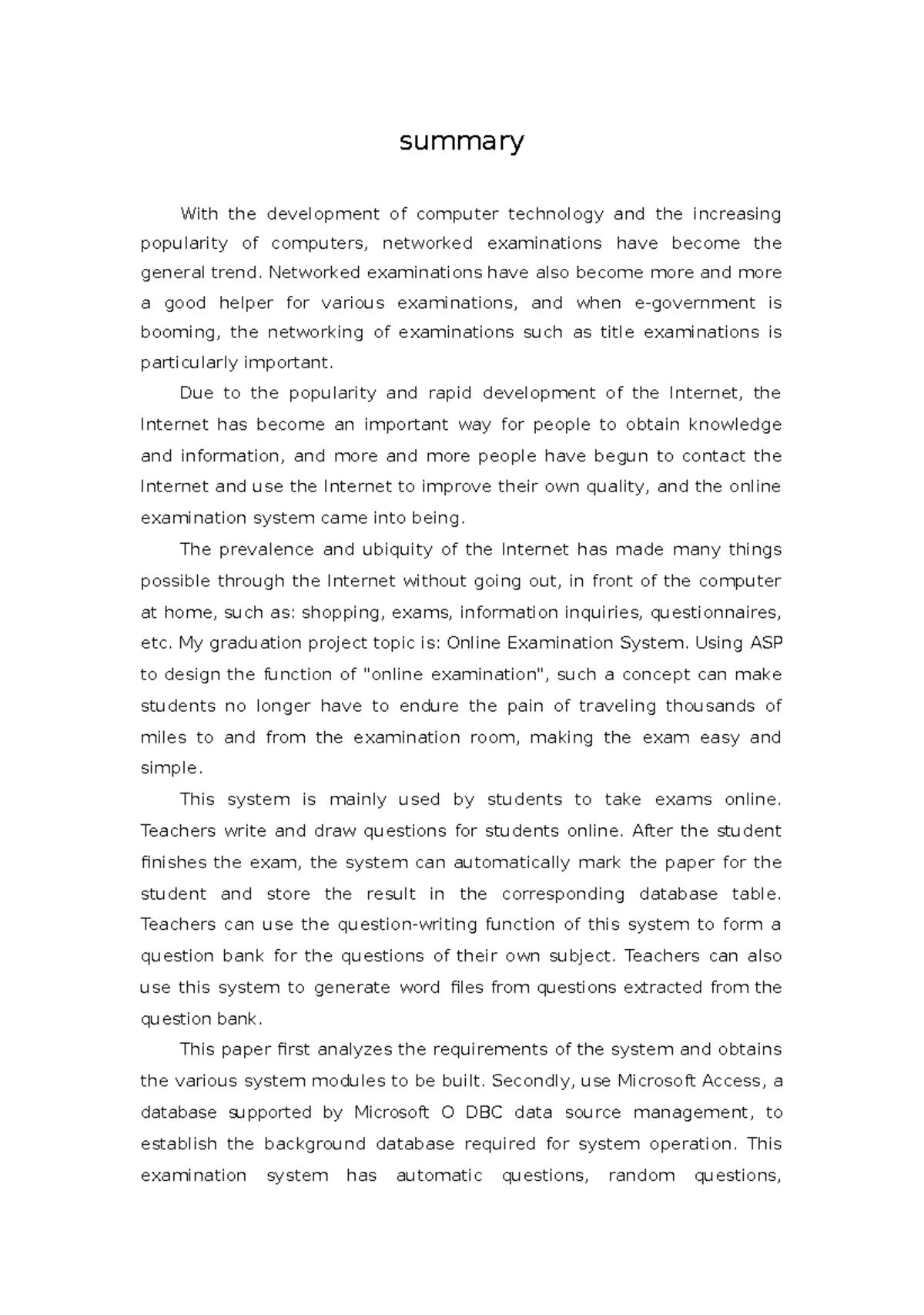 Introduction to ASP Technology - summary With the development of ...