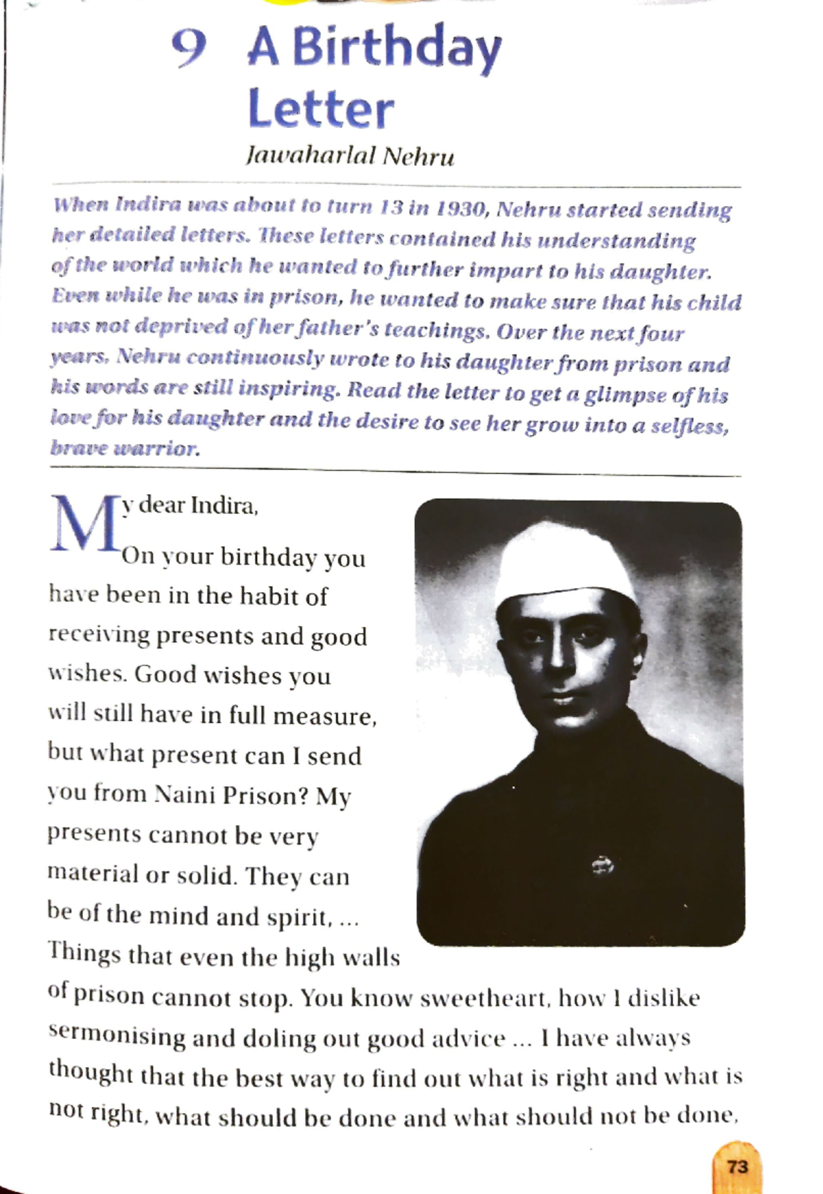 7th gram Ls 14Conjunctions - 9 A Birthday 9 Letter Jawaharlal Nehru ...