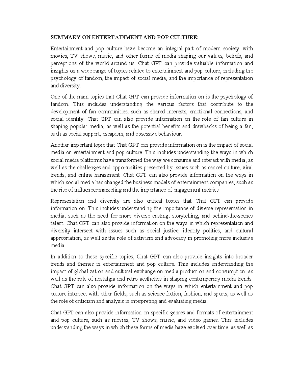 Summary on Entertainment AND POP Culture - SUMMARY ON ENTERTAINMENT AND ...