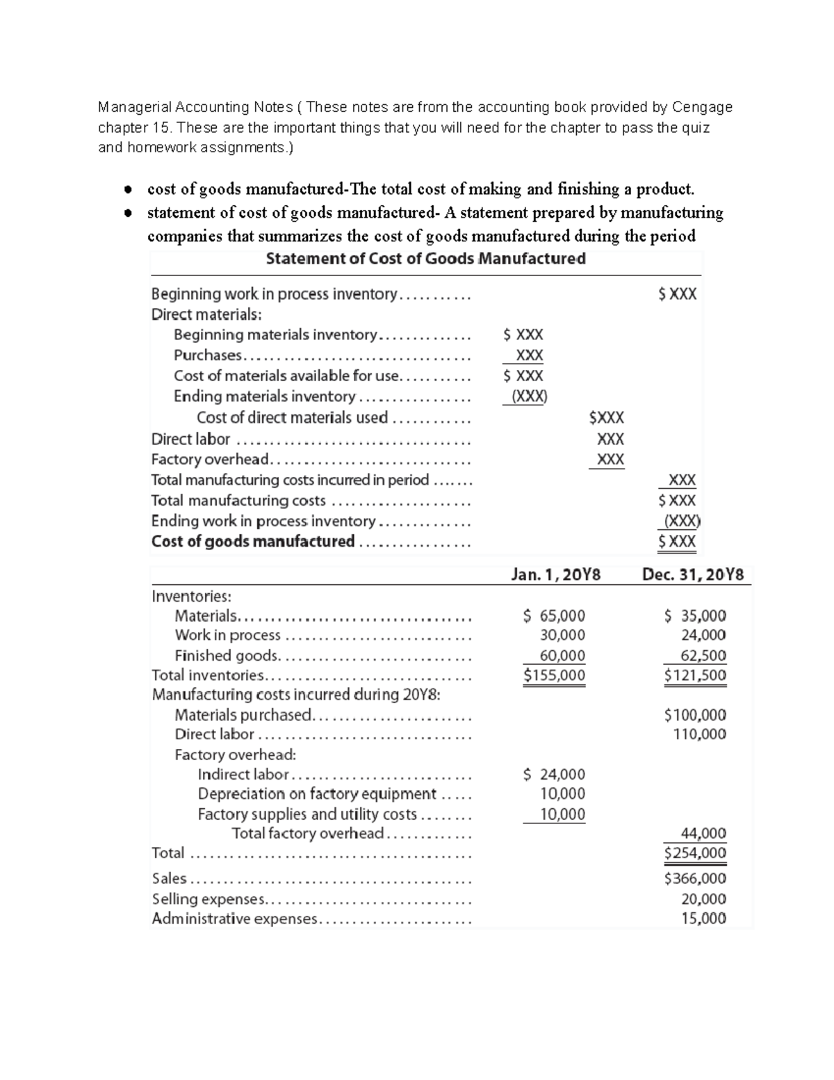 Managerial Accounting Notes These Notes Are From The Accounting Book Provided By Cengage