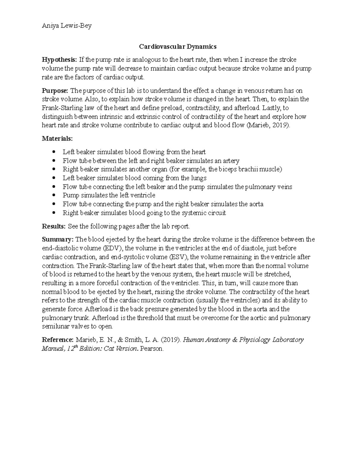 Physio Ex 5 Lab Report - Aniya Lewis-Bey Cardiovascular Dynamics ...