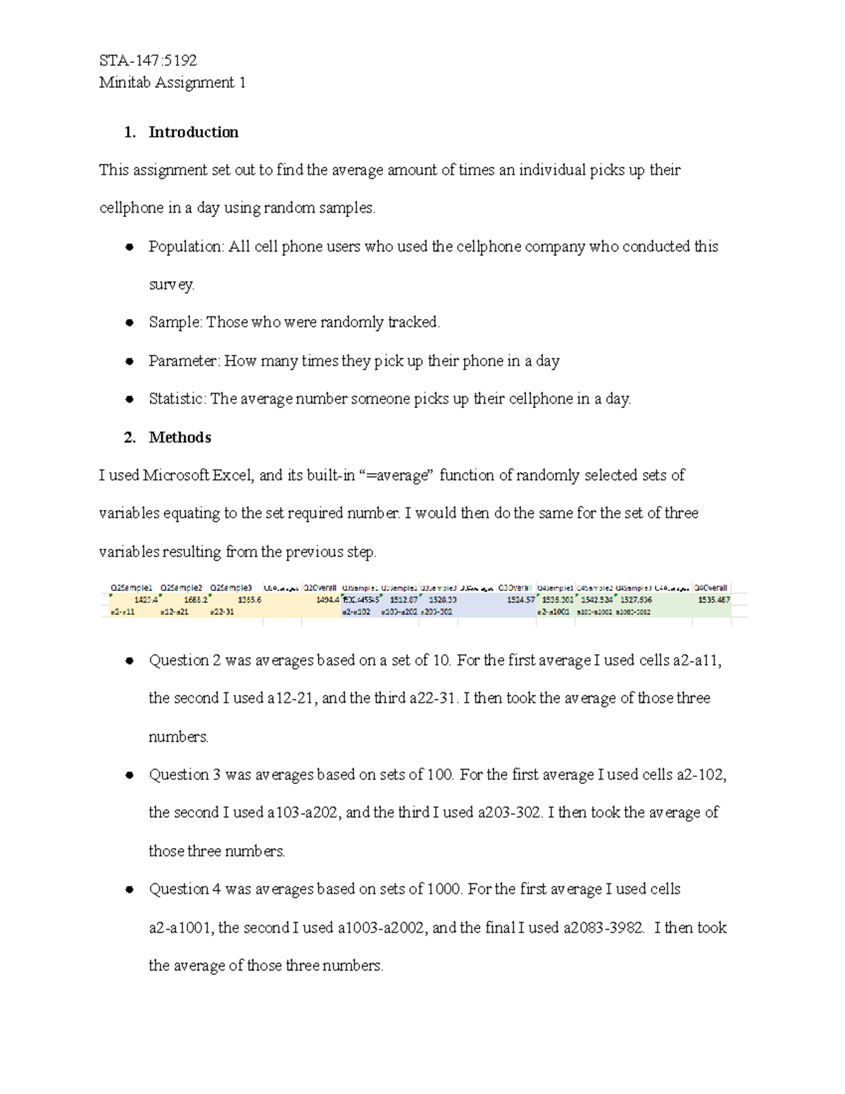 STA147 Minitab Assignment 1 - STA-147: Minitab Assignment 1 Introduction This assignment set out ...